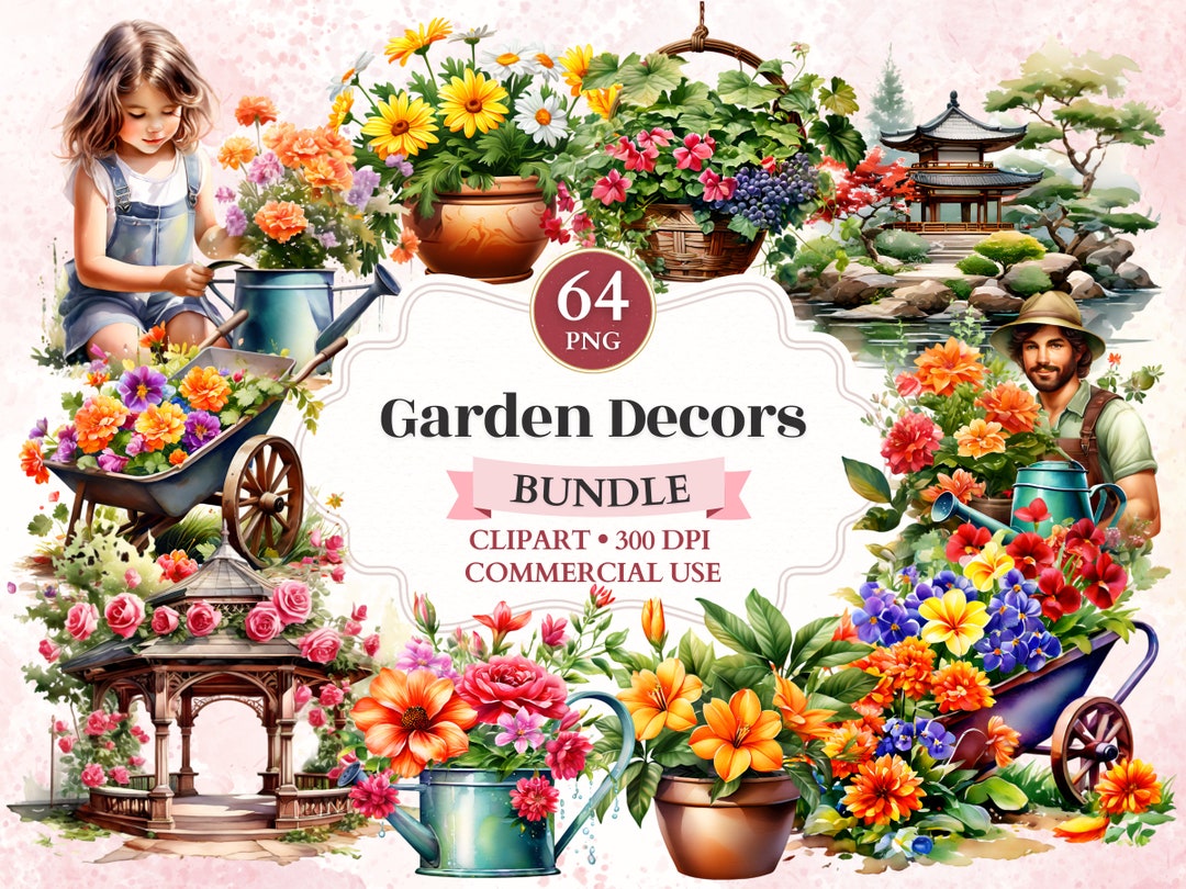 Garden Decors Clipart Bundle, Springtime Graphics, Garden Designs ...