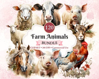 Farm Animal Faces Clipart, Farmyard Animals, Digital Stamps, Pig, Cow ...