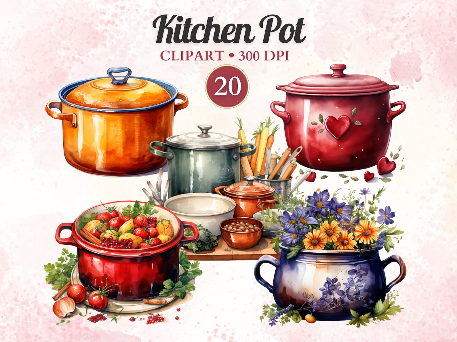 Kitchen Pot Clipart, Cooking Tools Clipart, Kitchen Utensils, Chef ...