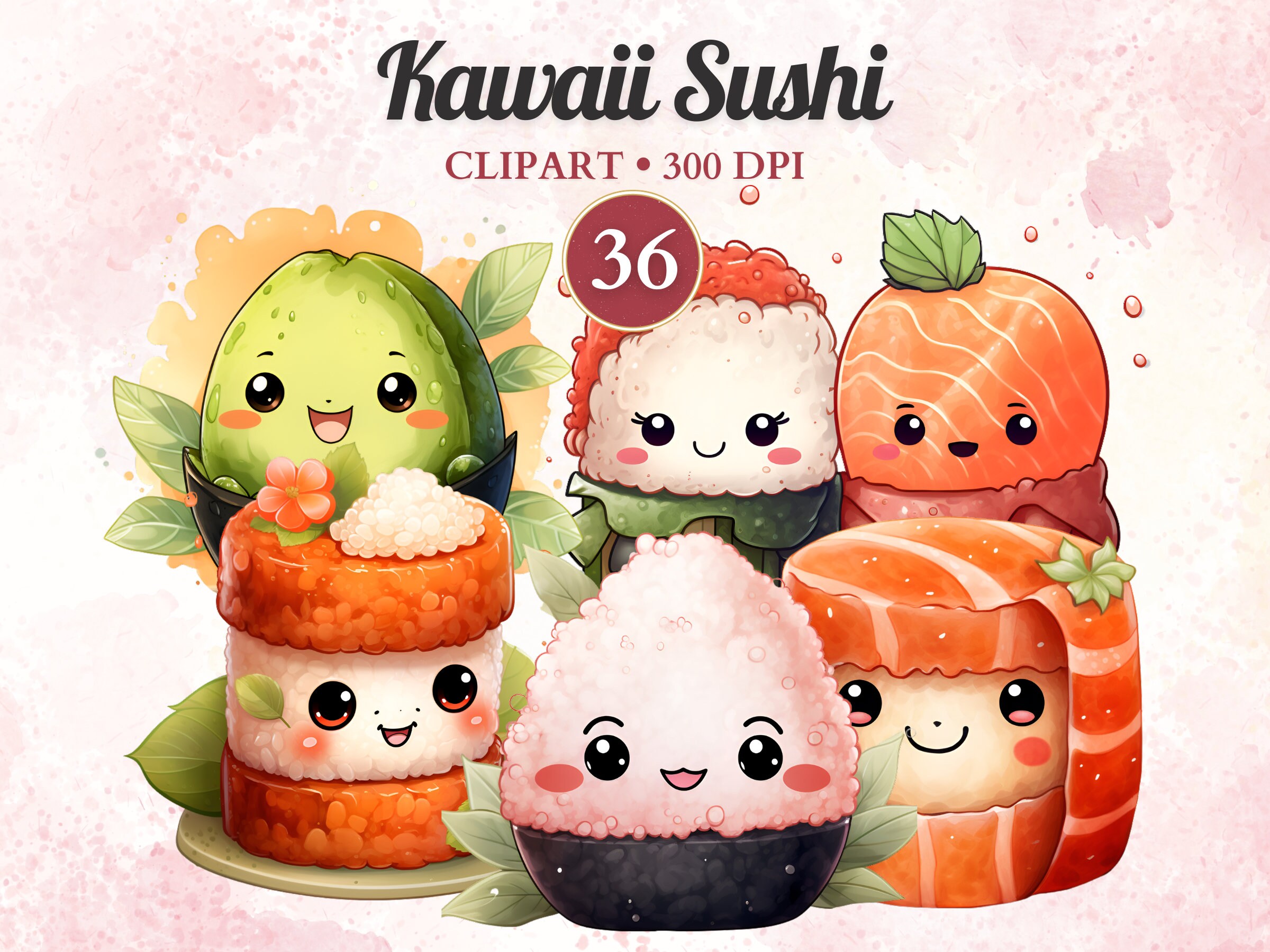 Kawaii Sushi Clipart, Cute Sushi, Kawaii Food Clipart, Cute Japanese ...