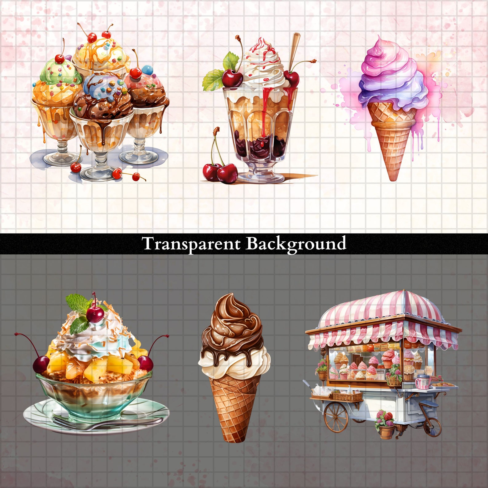 Ice Cream Clipart, Bundle, Set, Png, Cone, Summer Treats, Ice Cream ...