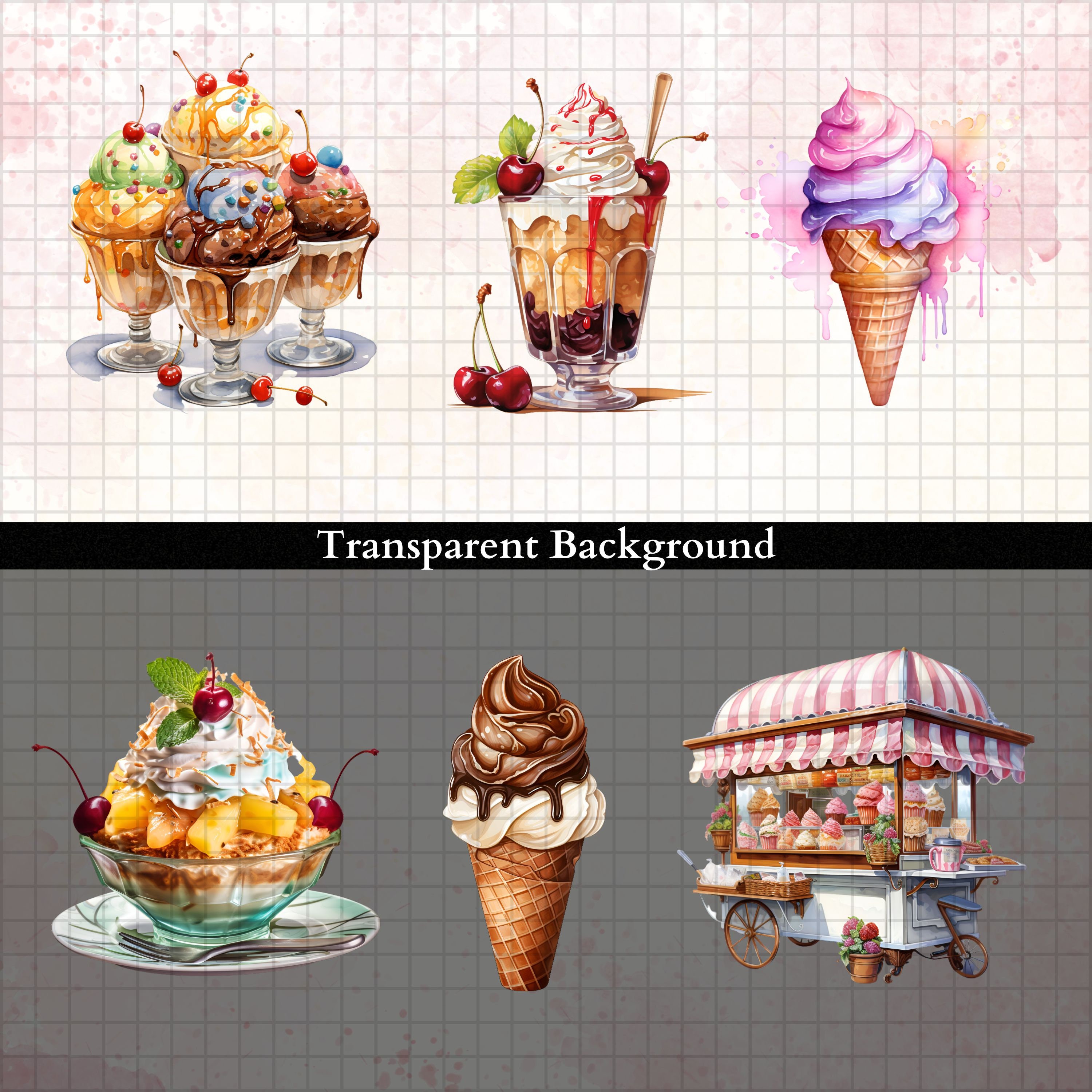 Ice Cream Clipart, Bundle, Set, Png, Cone, Summer Treats, Ice Cream ...