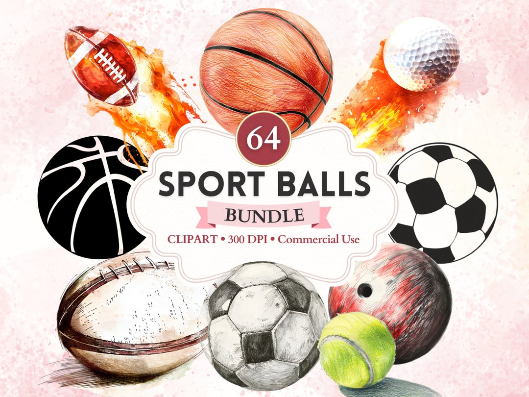 Sport Balls Clipart Bundle, Soccer Ball, Basketball, Baseball, Tennis ...