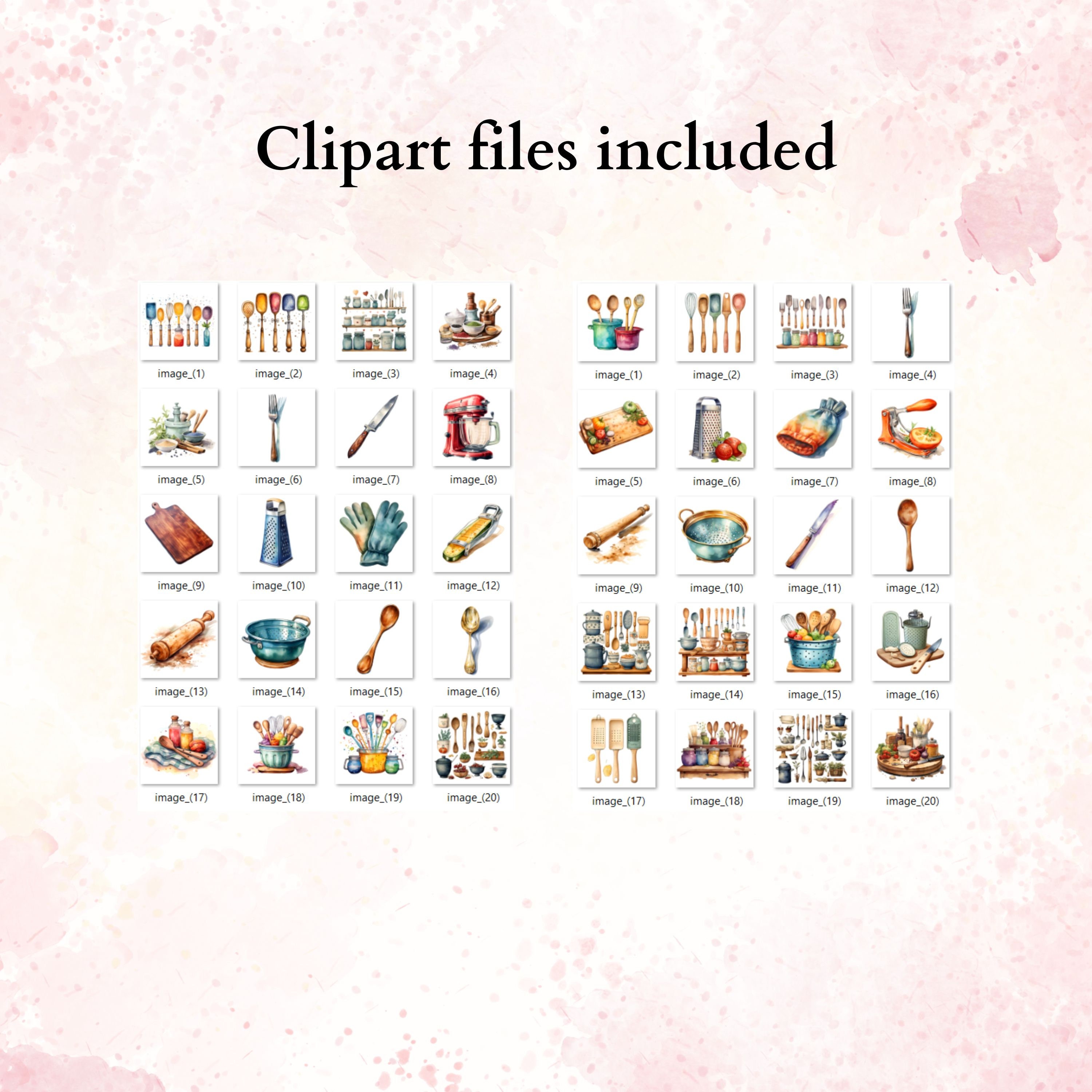 Kitchen Tools Clipart Bundle, Set, Watercolor, Cooking Tools Clipart ...