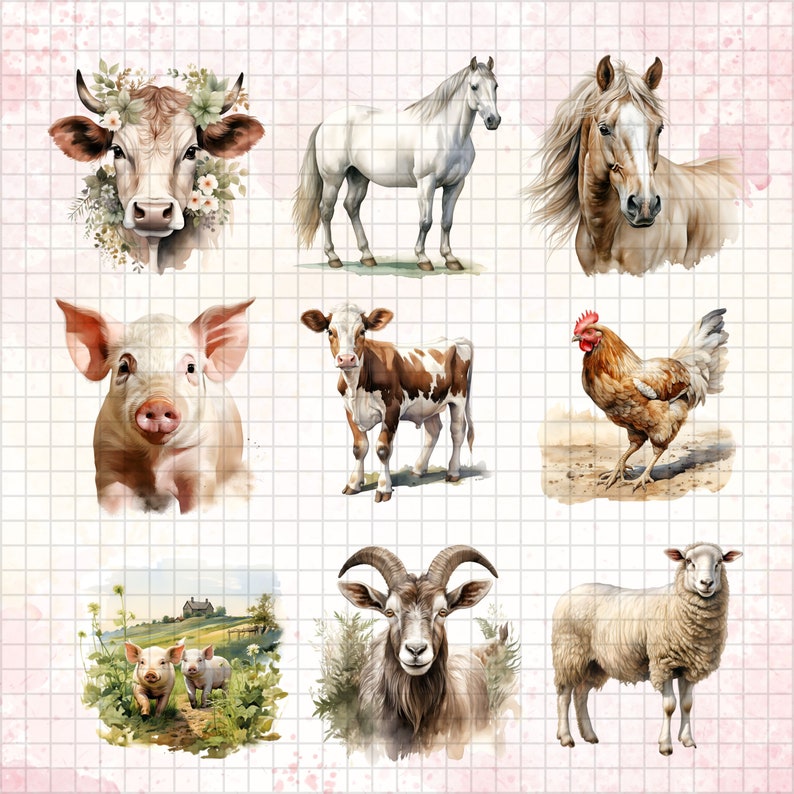 Farm Animals Clipart Bundle Chicken Cow Horse Pig Goat - Etsy