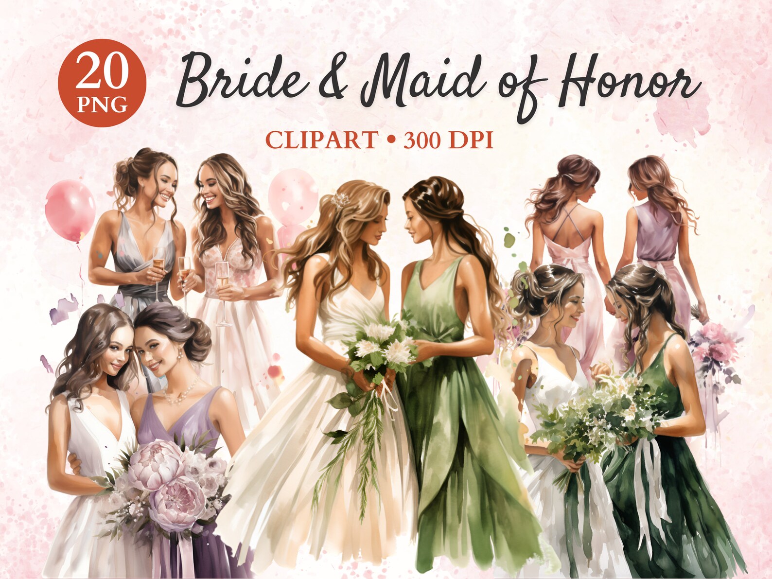 Bride and Maid of Honor Clipart, Bridesmaid Png, Bridal Clipart, Bride ...