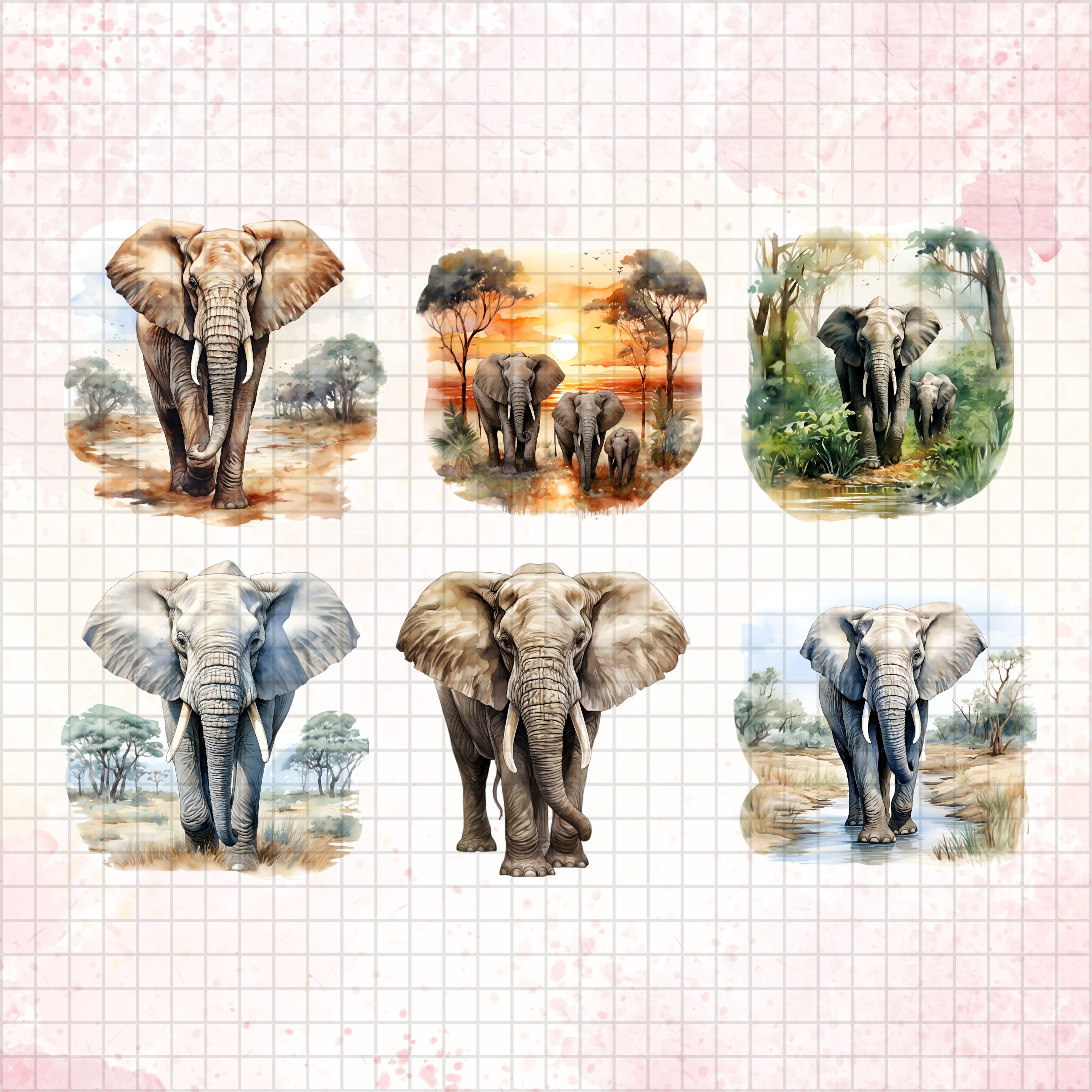 Elephant Clipart, Elephant Png, Watercolor, Safari Clipart, Safari ...