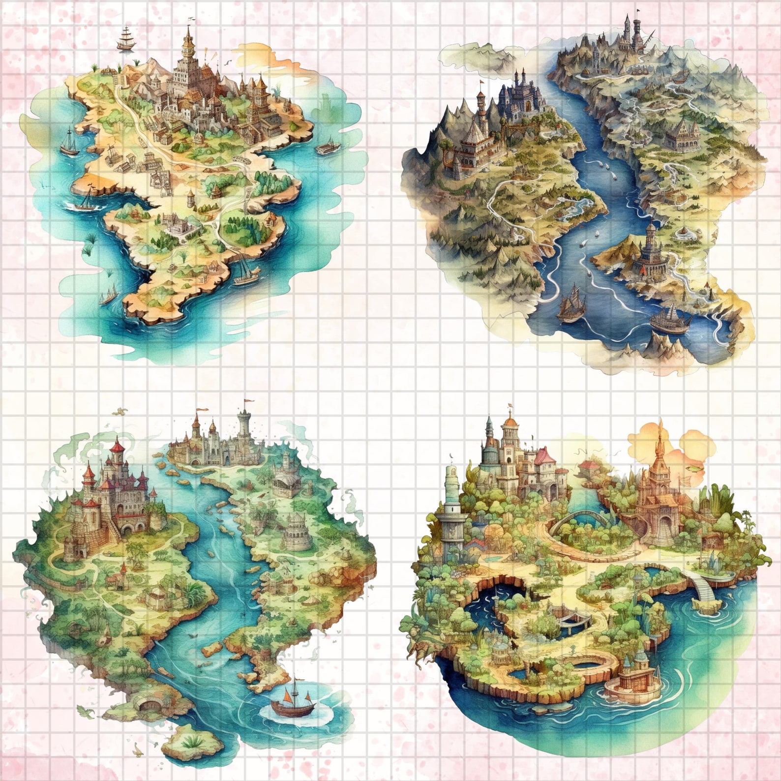 Cartography Maps Clipart, Map Illustration, Landscape Art, Watercolor ...