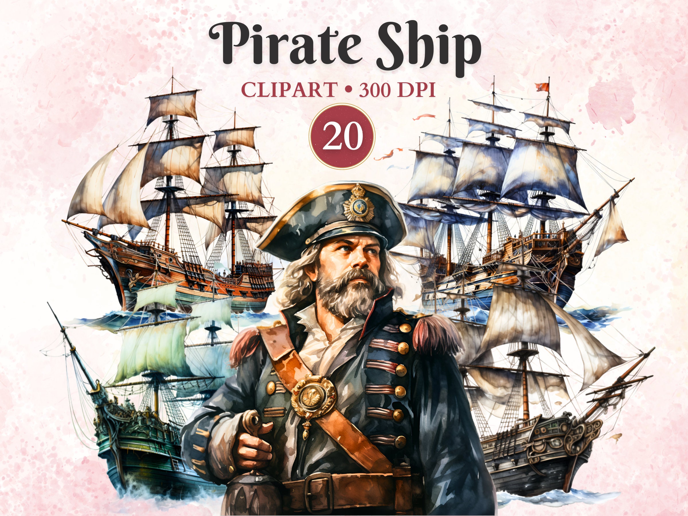 Pirate Ship Clipart Watercolor Pirates Clipart Party - Etsy