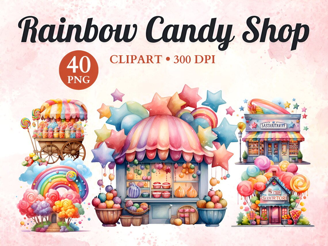 Rainbow Candy Shop Clipart Candy Storefronts Clipart Candy - Etsy