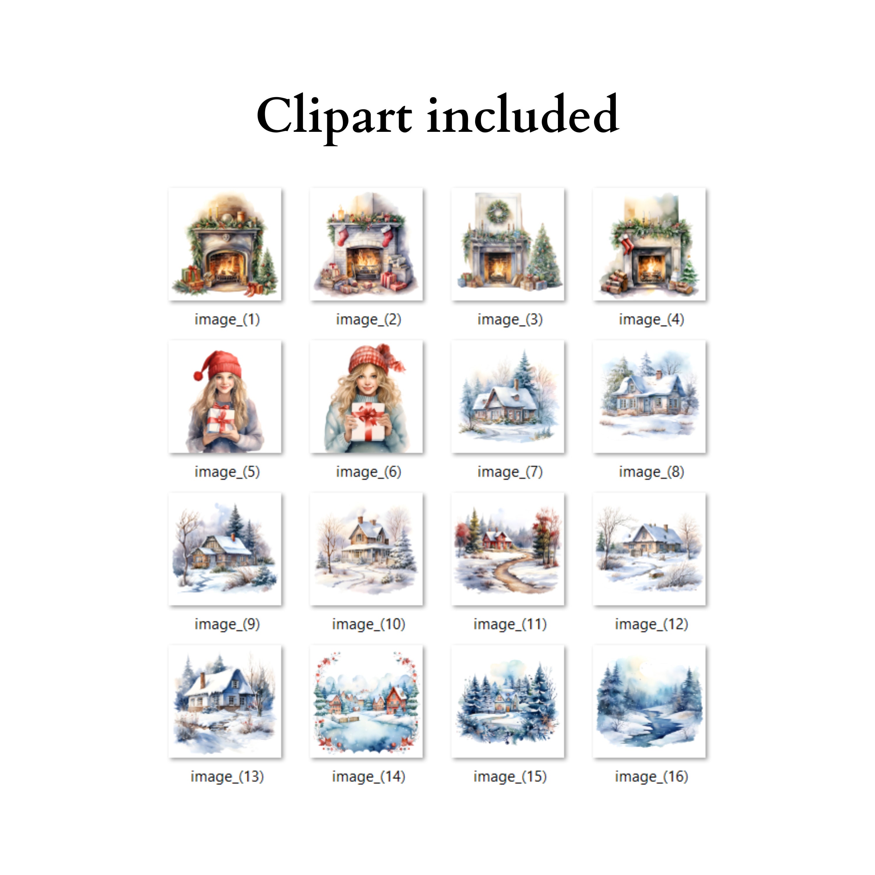 Winter Scene Clipart Village Scenery Graphics Winter - Etsy