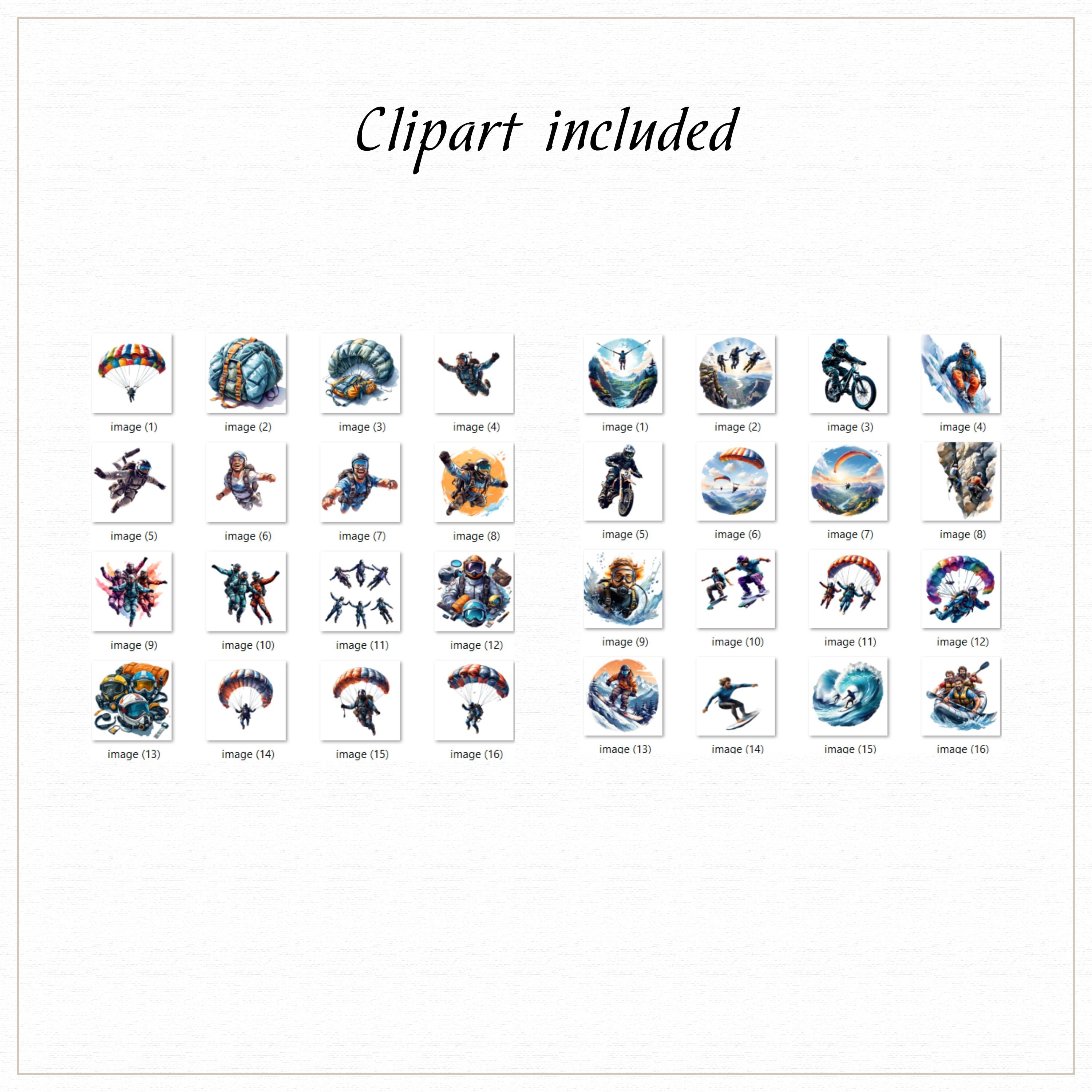 Extreme Sport Clipart Bundle, Skydiving, Climbing, Surfing, Snowboard ...