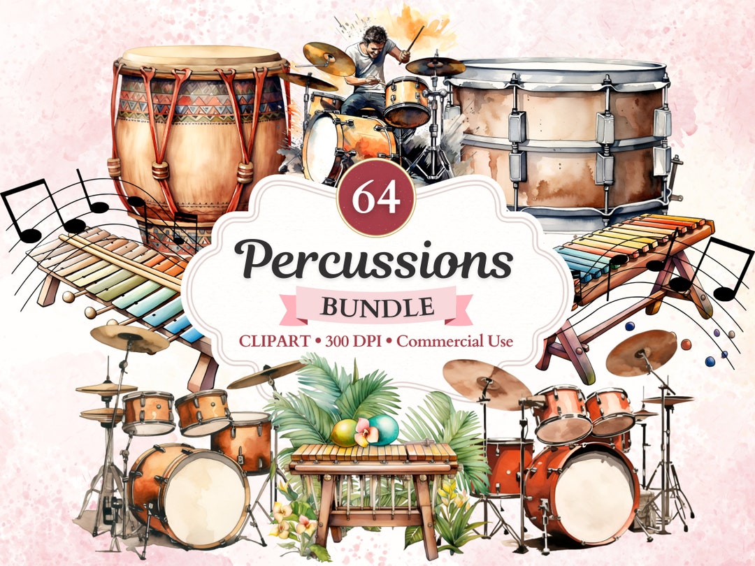 Percussion Instruments Clipart Bundle, Drum Set, Drum Vector, Band ...