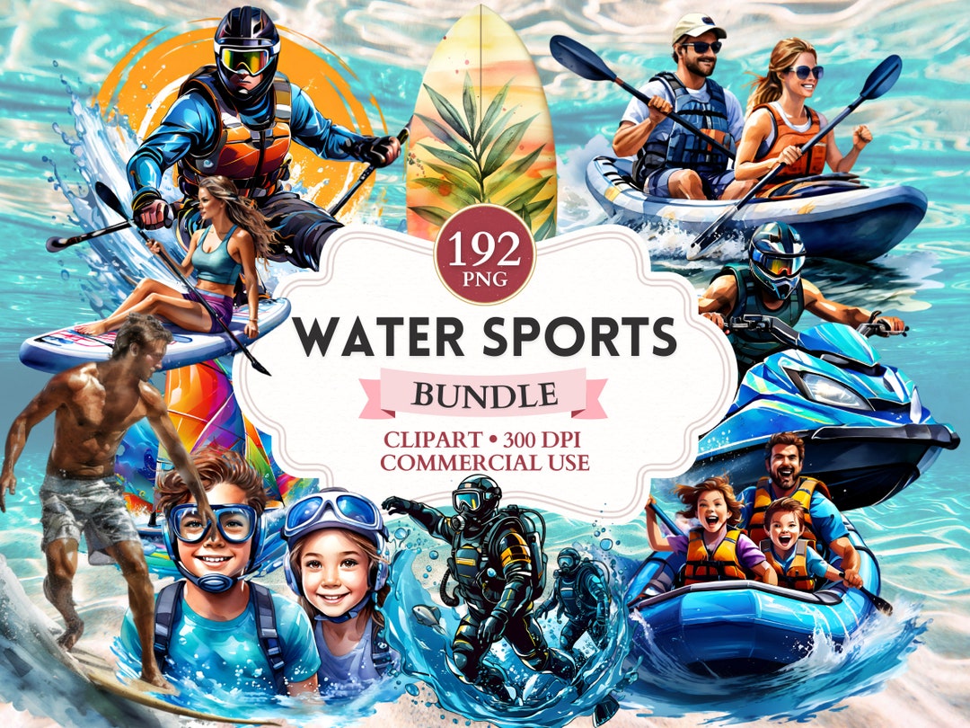 Water Sports Clipart Bundle, Swim Clipart, Water Wave, Surfing Png, Sea ...