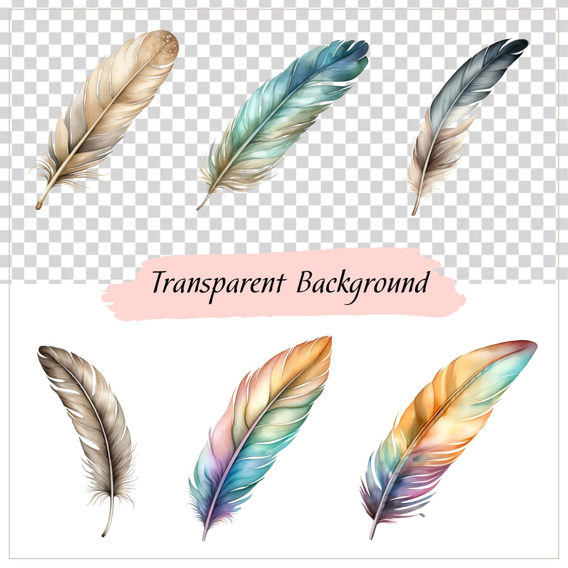 Feather Clipart, Feather Png, Peacock Feather, Bird Feather, Watercolor ...