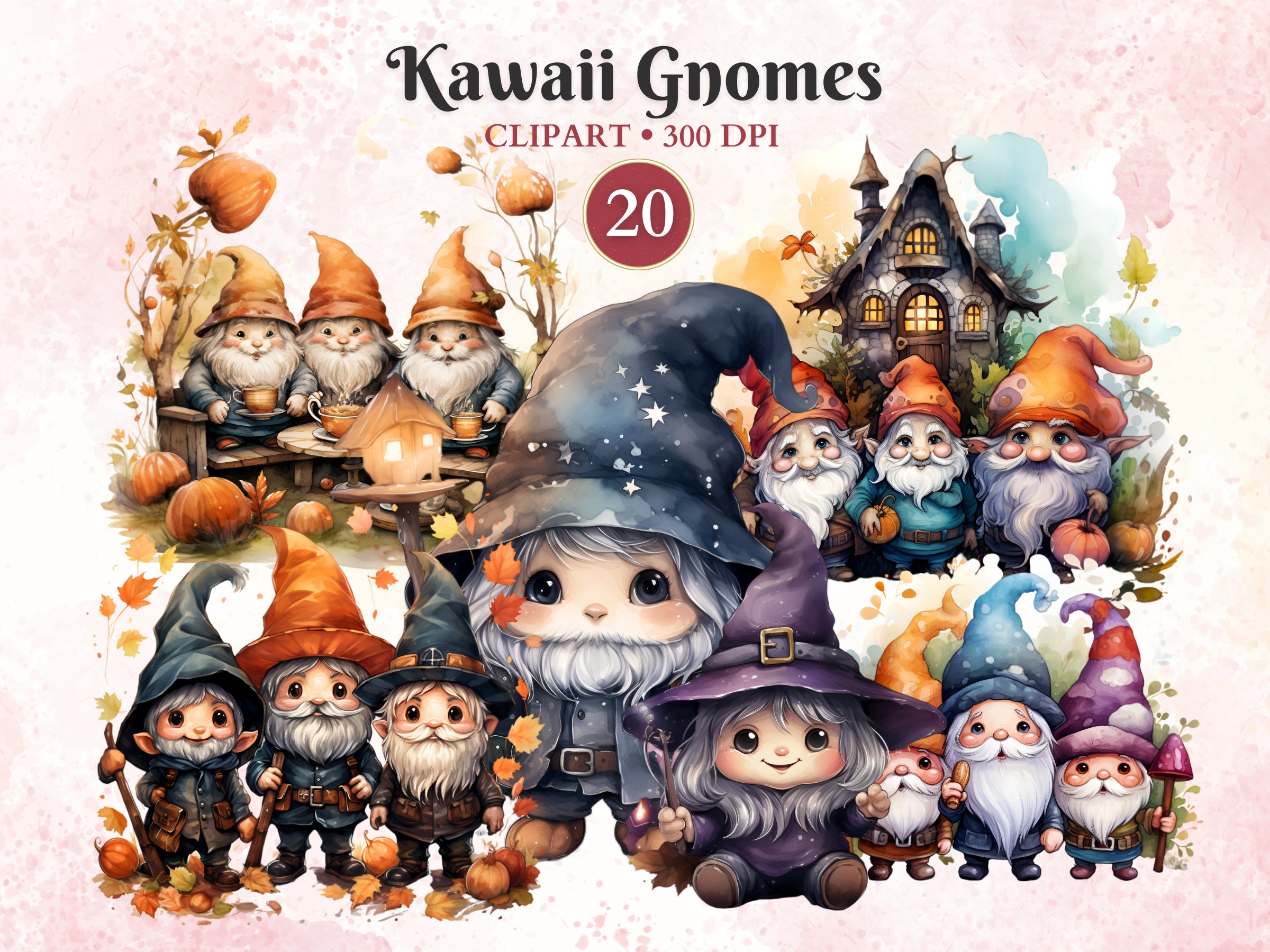 Kawaii Gnomes Clipart Halloween Clipart Watercolor Cute - Etsy