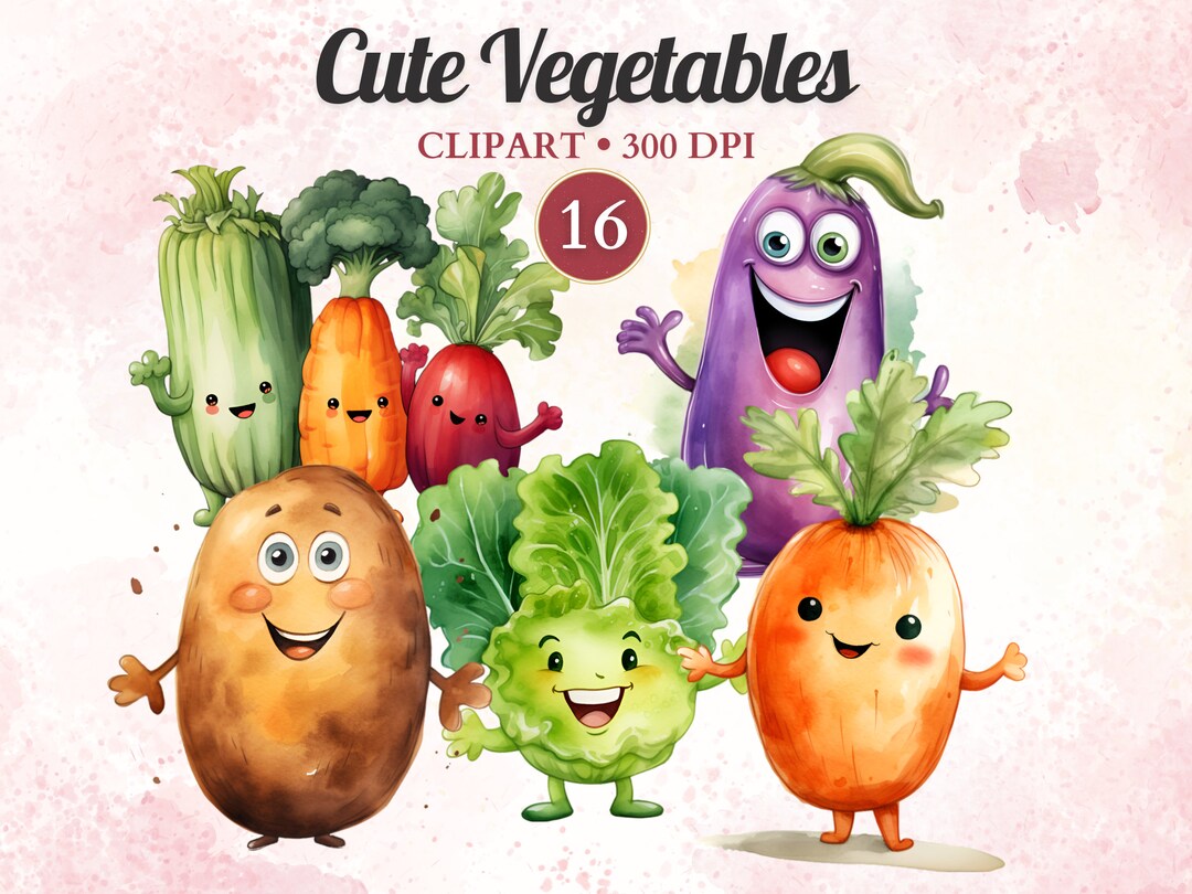 Cute Vegetables Clipart, Watercolor, Kawaii, Png, Healthy Food, Veggie ...