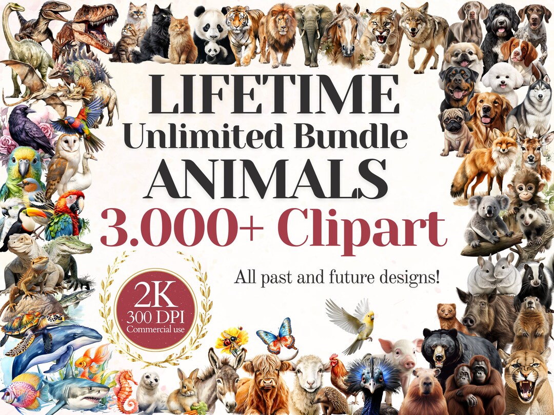 ANIMALS Clipart Bundle, 3.000+ Png Images, Unlimited Lifetime Entire ...