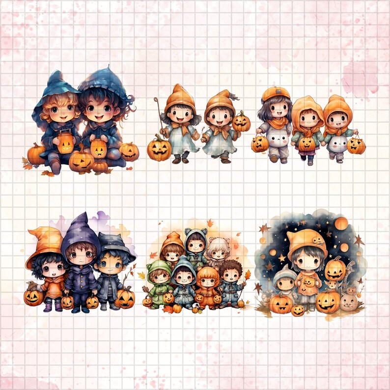 Kawaii Trick or Treat Clipart, Halloween Clipart, Kids, Cute Candy ...