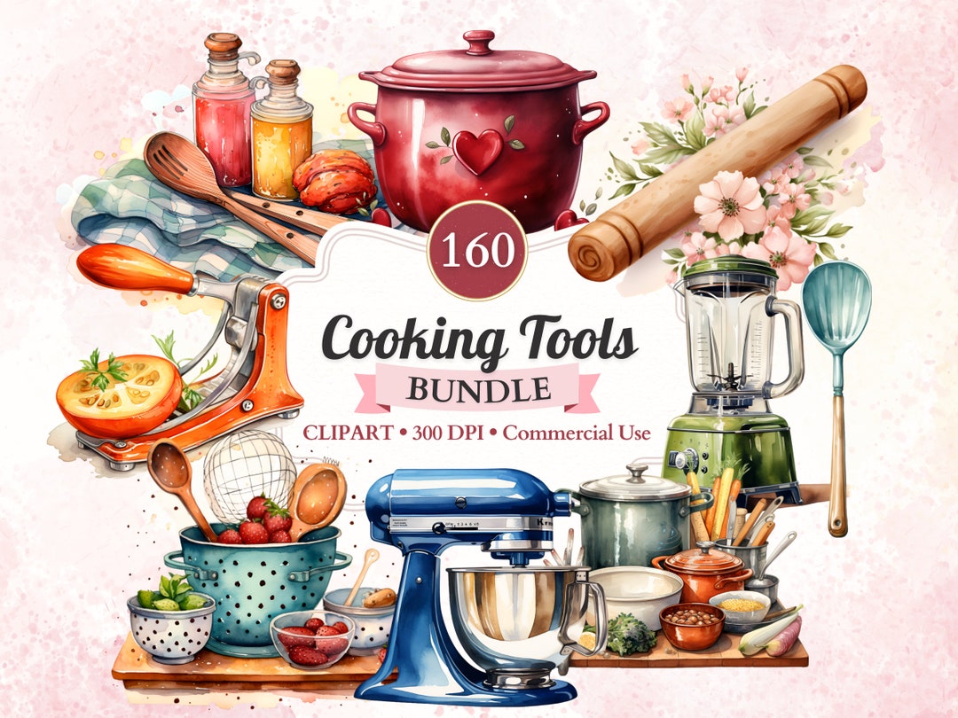 Cooking Tools Clipart Bundle, Watercolor, Kitchen Utensils, Chef Tools ...