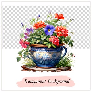 Garden Pot Clipart, Pottery Clipart, Flower Field Print, Flower Vector ...