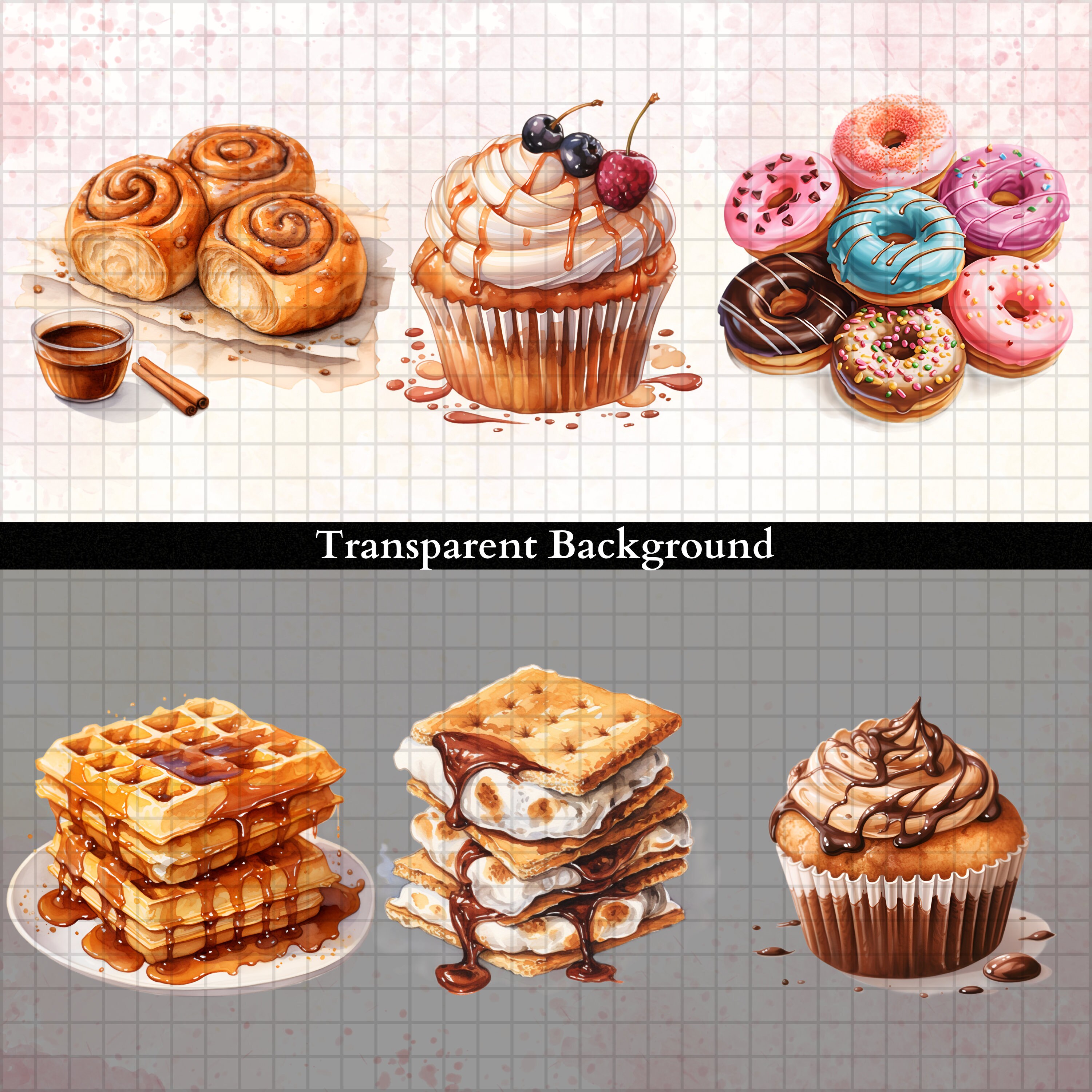 Sweets Clipart Bundle, Traditional Dessert, Cinnamon Roll, Donut Png ...