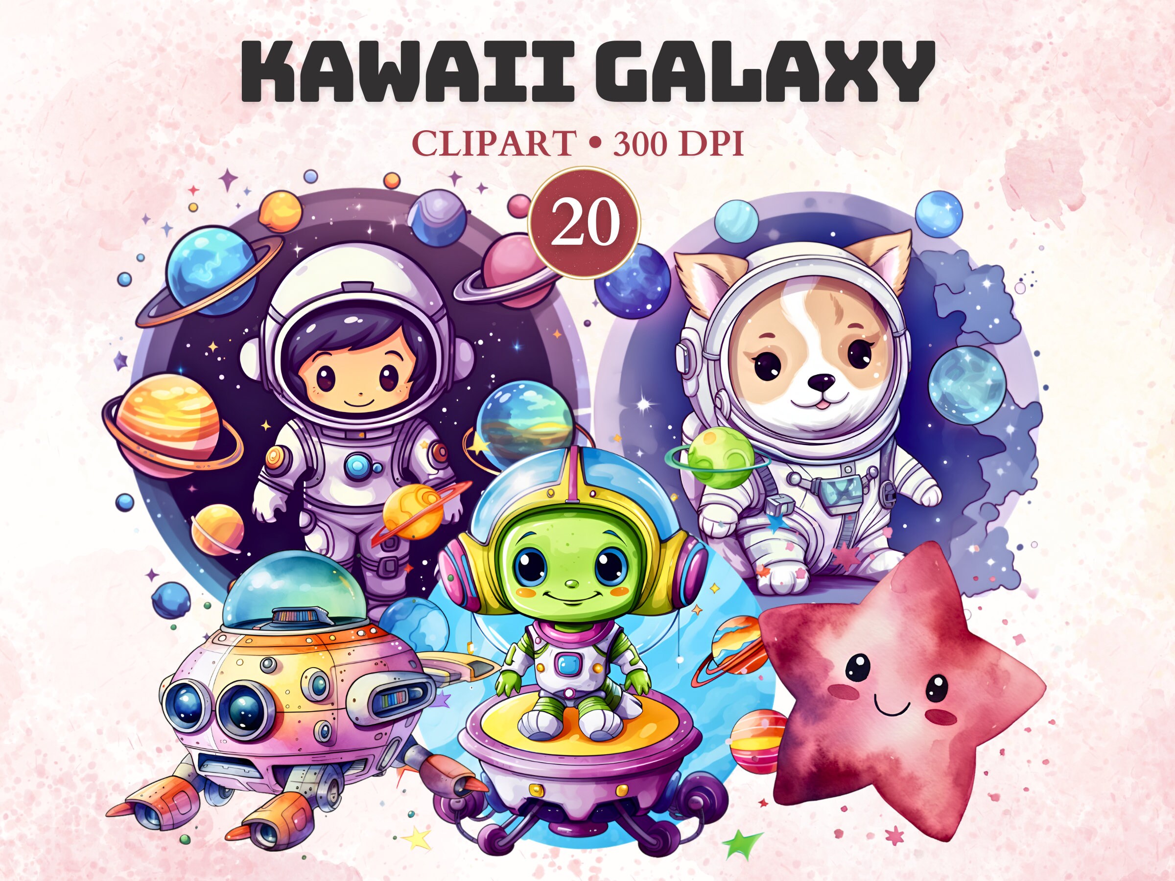 Kawaii Galaxy Clipart, Watercolor, Cute Space, Galaxy Clipart, Universe ...