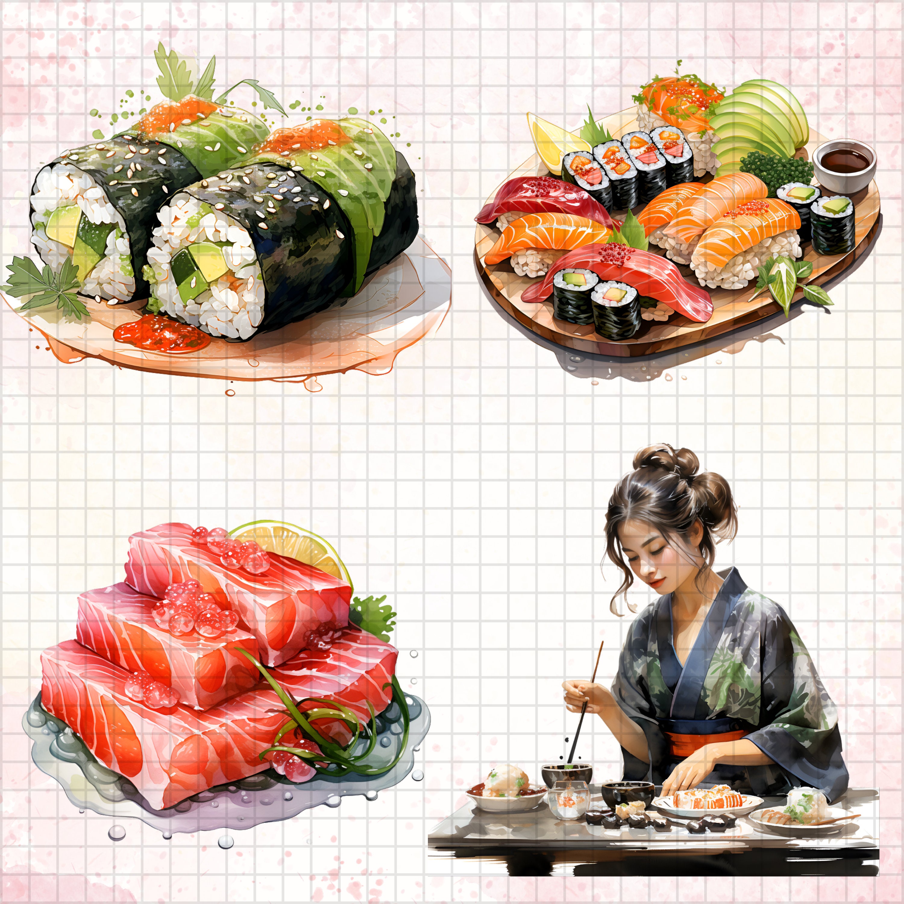 Watercolor Sushi Clipart, Sushi Png, Japanese Food, Sushi Art ...