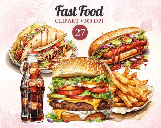Aquarell Fast Food Clipart Bundle, Junk Food Clipart, Pizza ...