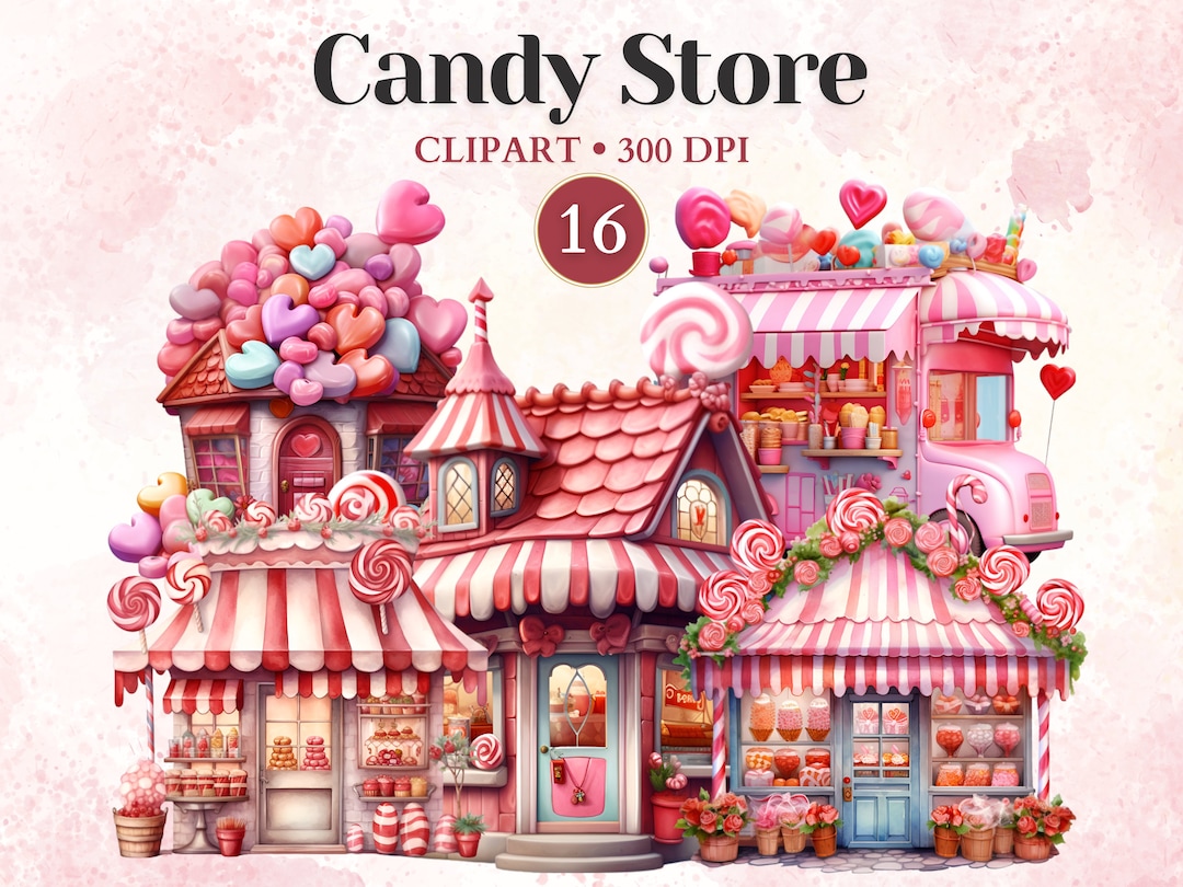 Candy Store Clipart, Lollipop, Rainbow Sweet, Candy Bowl, Valentine Day ...