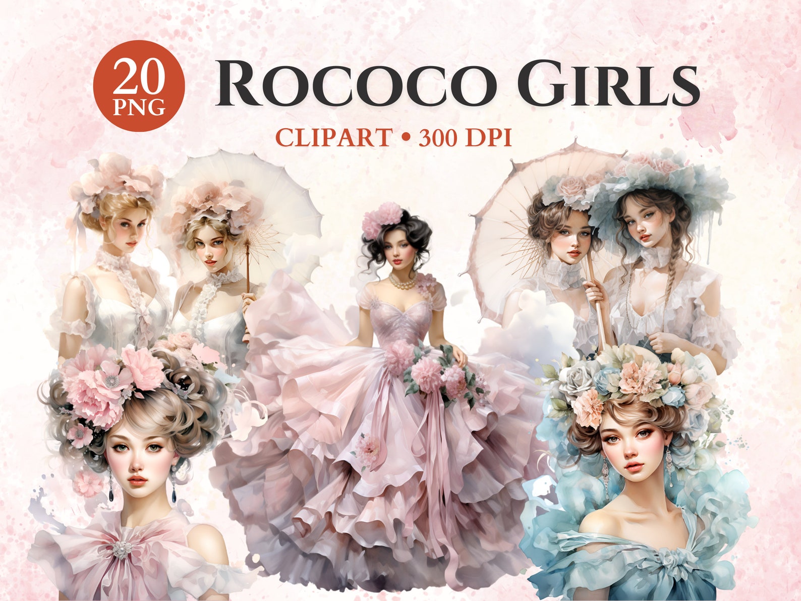 Rococo Girls Clipart, Old Scrapbook Lady, Rococo Ladies, Rococo Flower ...