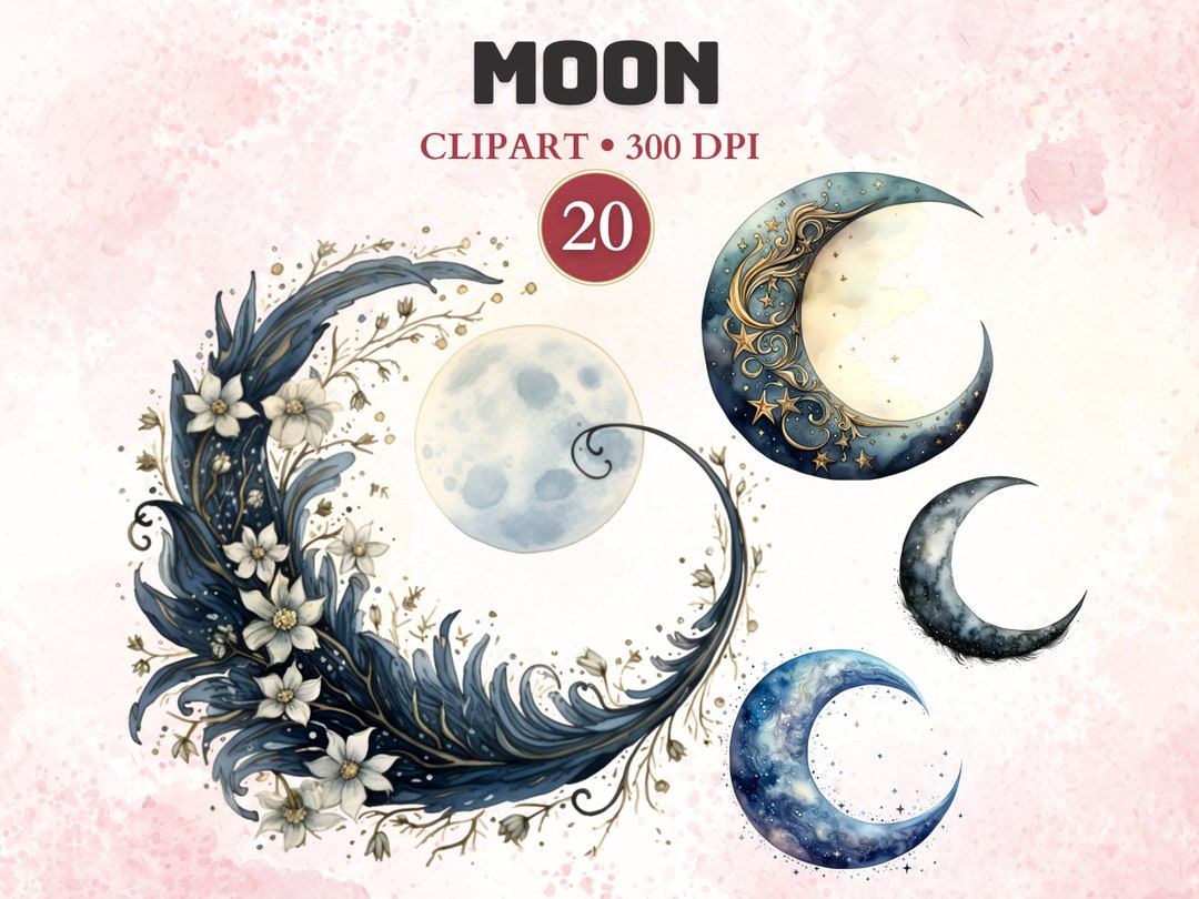 Moon Clipart, Watercolor, Moon Phases, Galaxy Clipart, Universe, Png ...