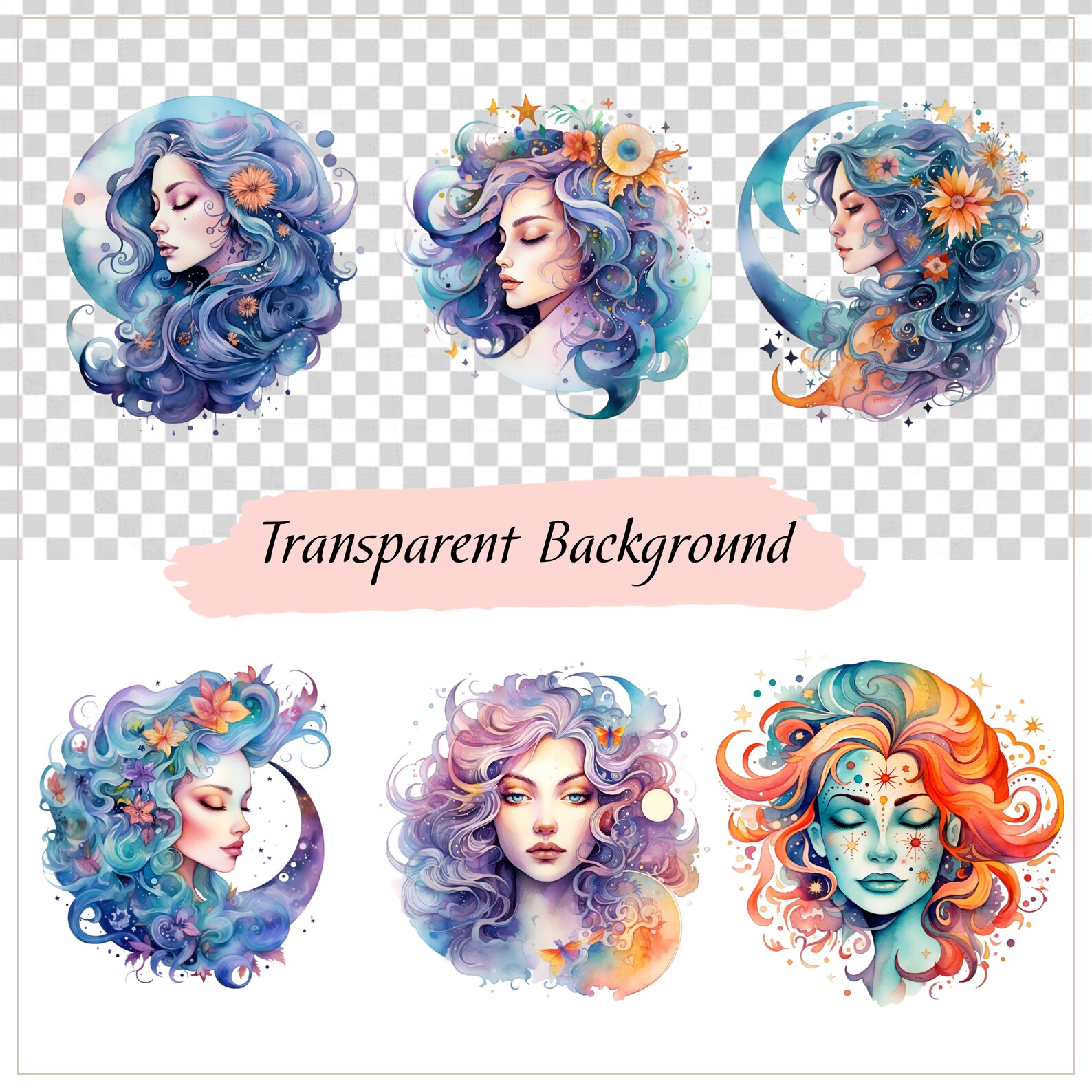 Moon Goddess Clipart, Whimsical Wonder, Divine Feminine Energy ...