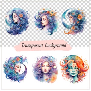 Moon Goddess Clipart, Whimsical Wonder, Divine Feminine Energy ...