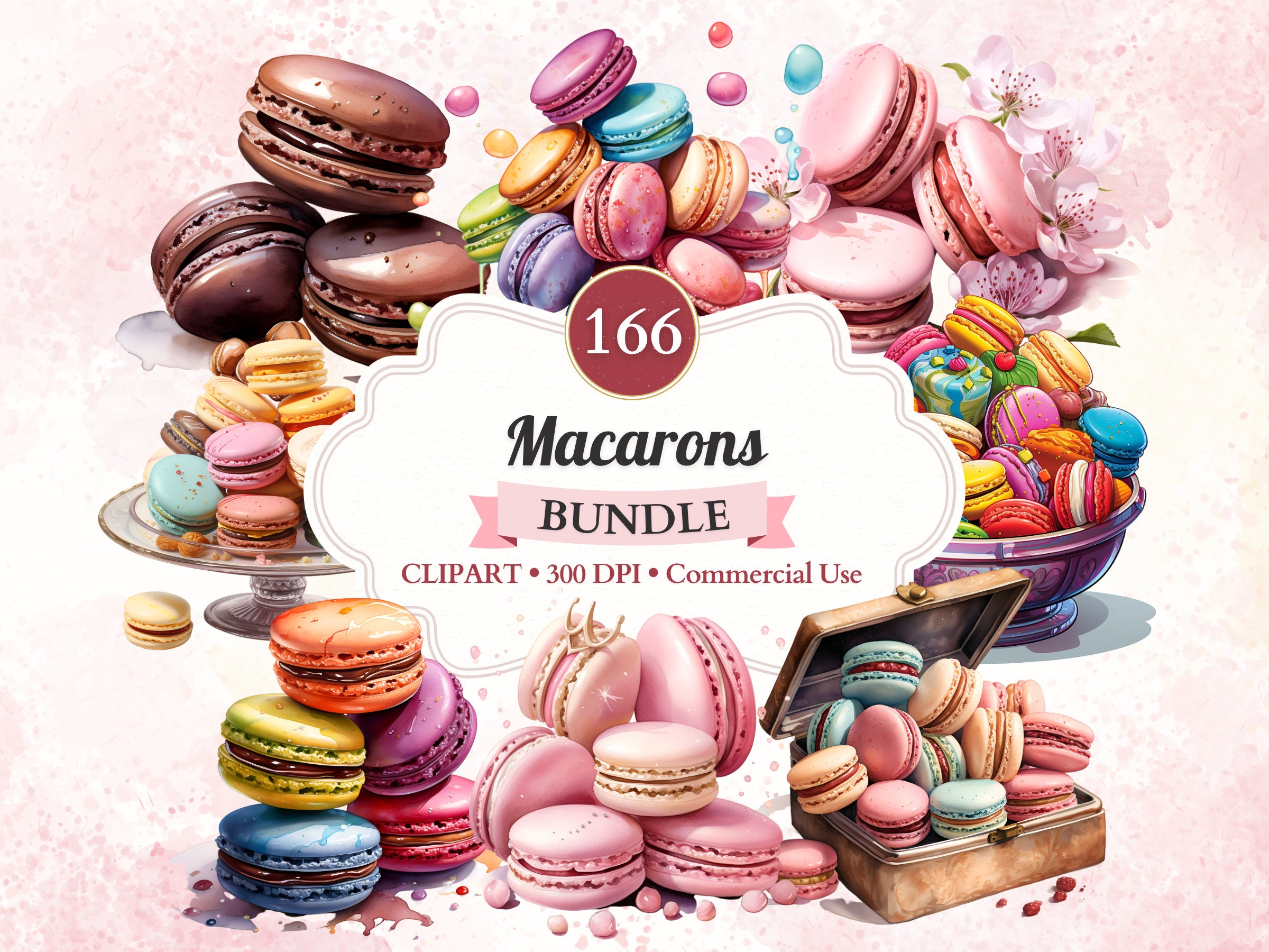 Macarons Clipart Bundle, Set, Png, French Pastry, Macaron Illustration ...