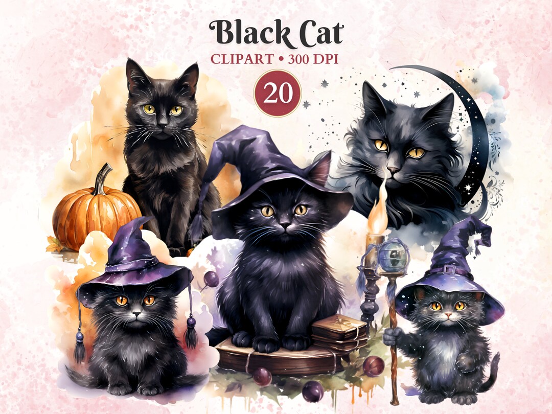 Black Cat Clipart Halloween Cat Clipart Halloween Night - Etsy
