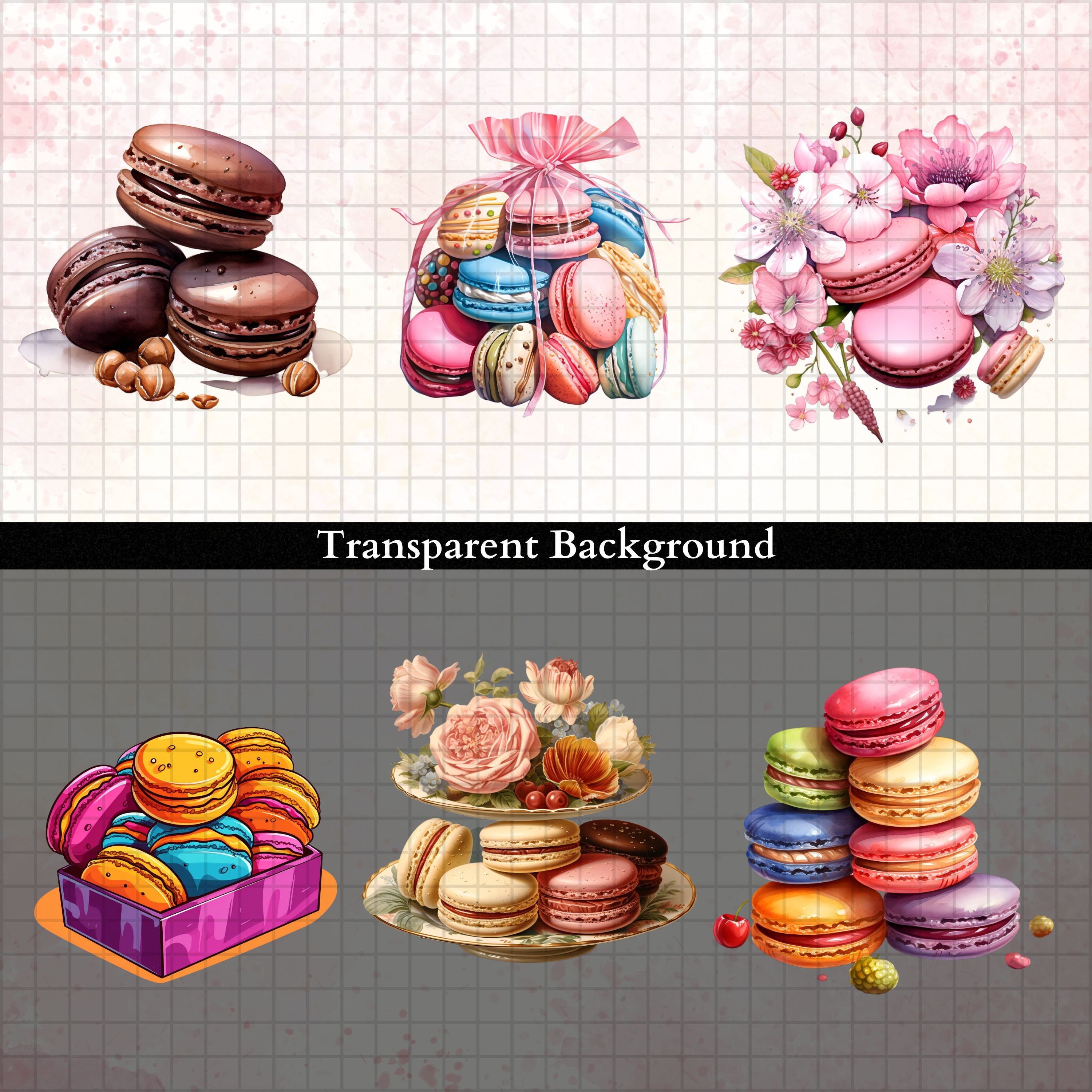 Macarons Clipart Bundle, Set, Png, French Pastry, Macaron Illustration, Bakery Graphics, Dessert ...