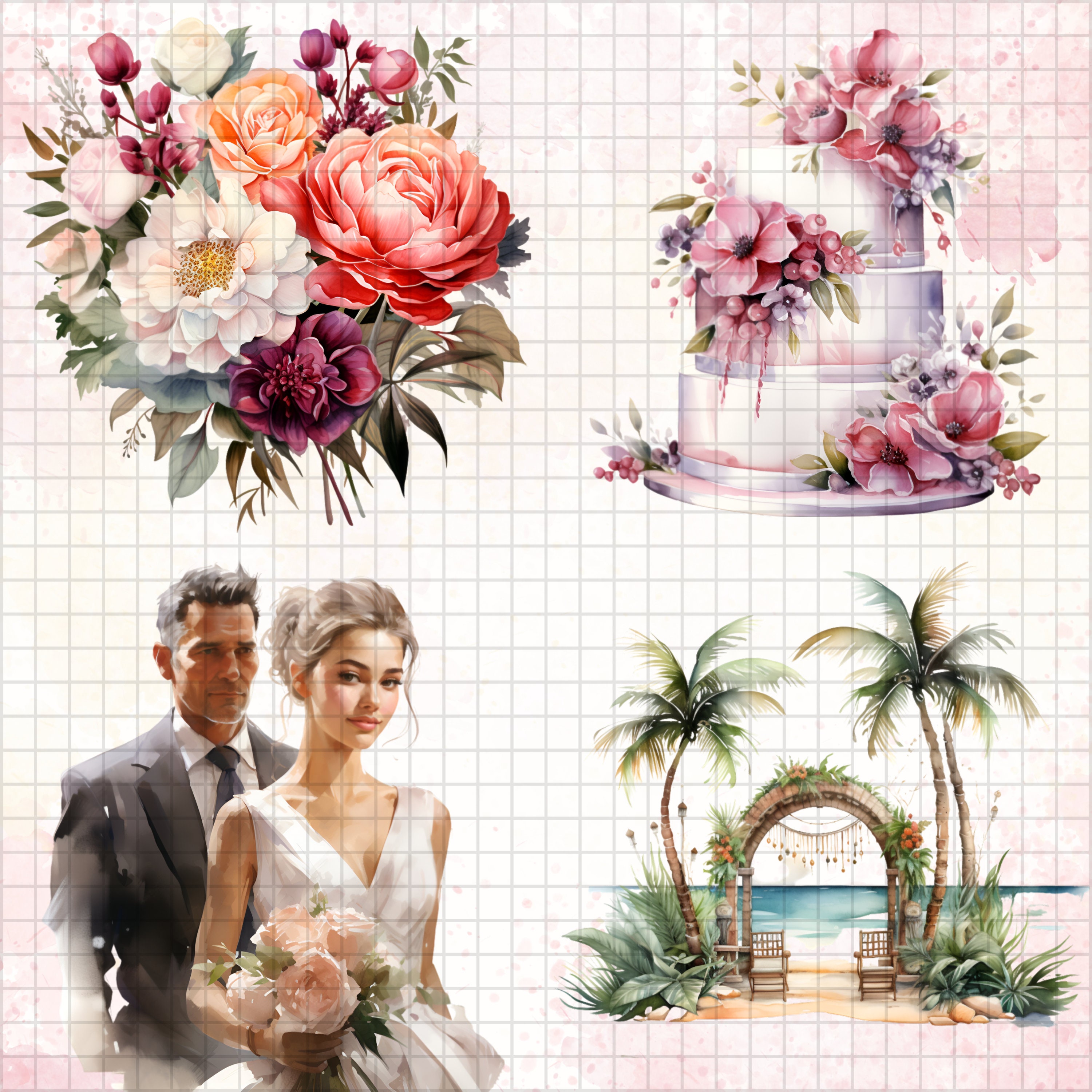 Watercolor Wedding Clipart, Marriage Clipart, Romantic Clipart, Wedding ...