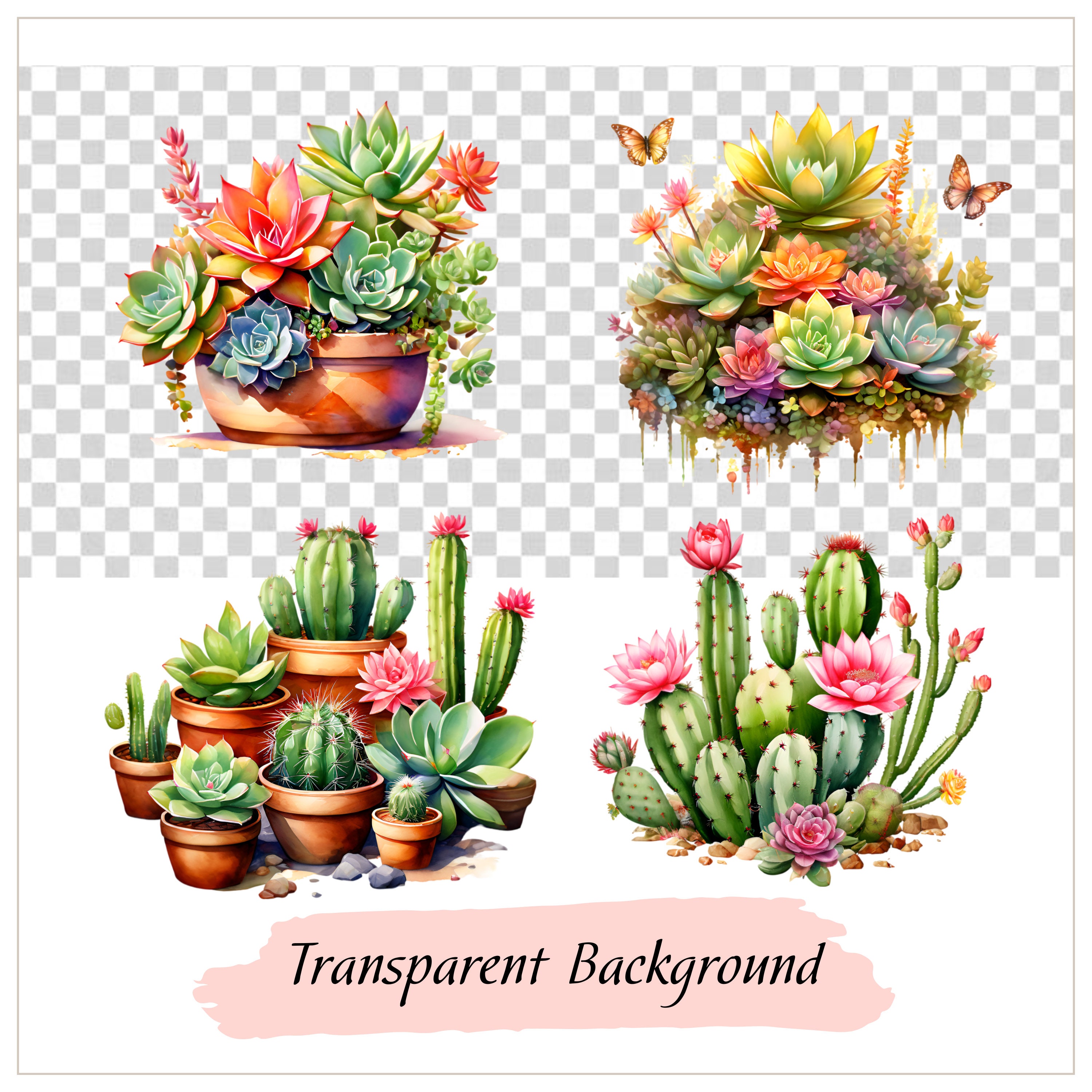 Succulents Clipart Bundle, Springtime Graphics, Garden Designs, Cactus ...