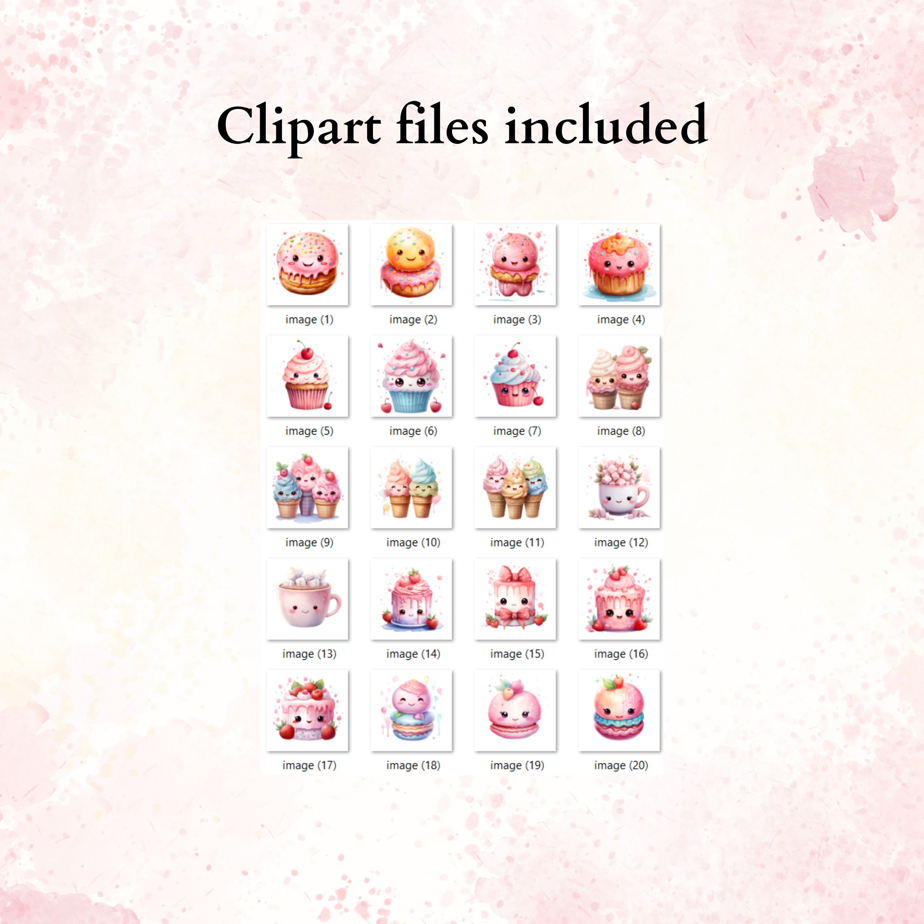 Kawaii Sweets Clipart, Watercolor, Kawaii Food Clipart Set, Cute Food ...