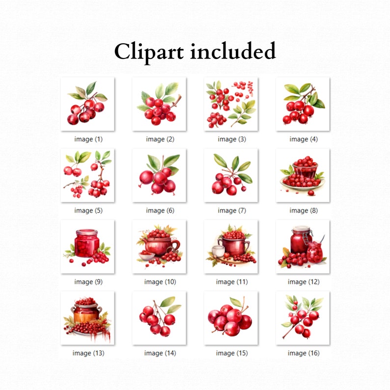 Cranberry Clipart, Berries Image, Thanksgiving Dinner, Watercolor Fruit ...