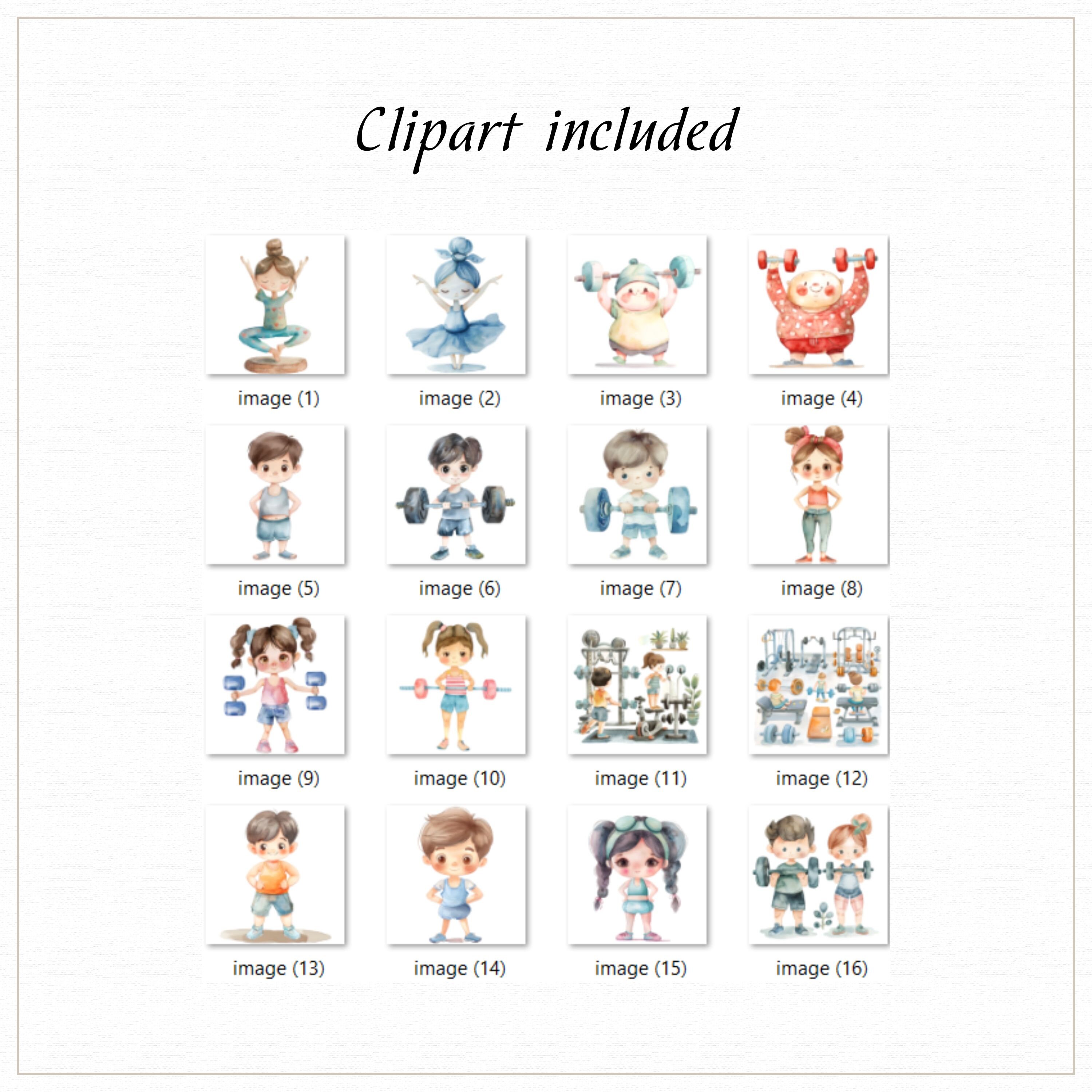 Cute Gym Clipart, Kawaii Clipart, Fitness Graphic, Dumbbell Png, Gym ...
