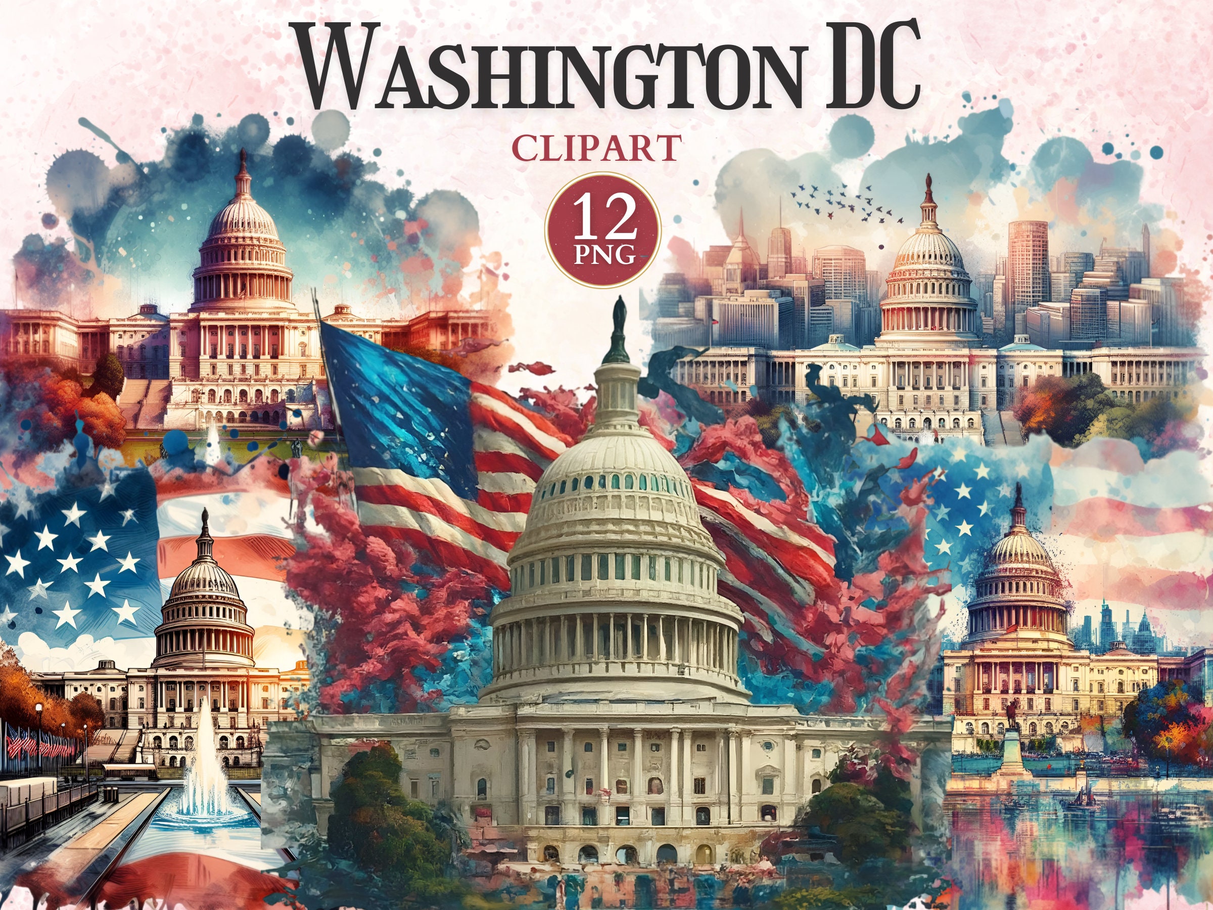 Washington DC Clipart, Capitol Building, Washington Skyline, City ...