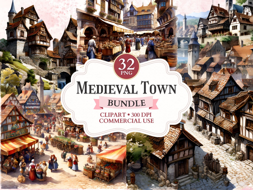 Medieval Town Clipart Bundle, Fantasy Town, Village Clipart, Medieval ...