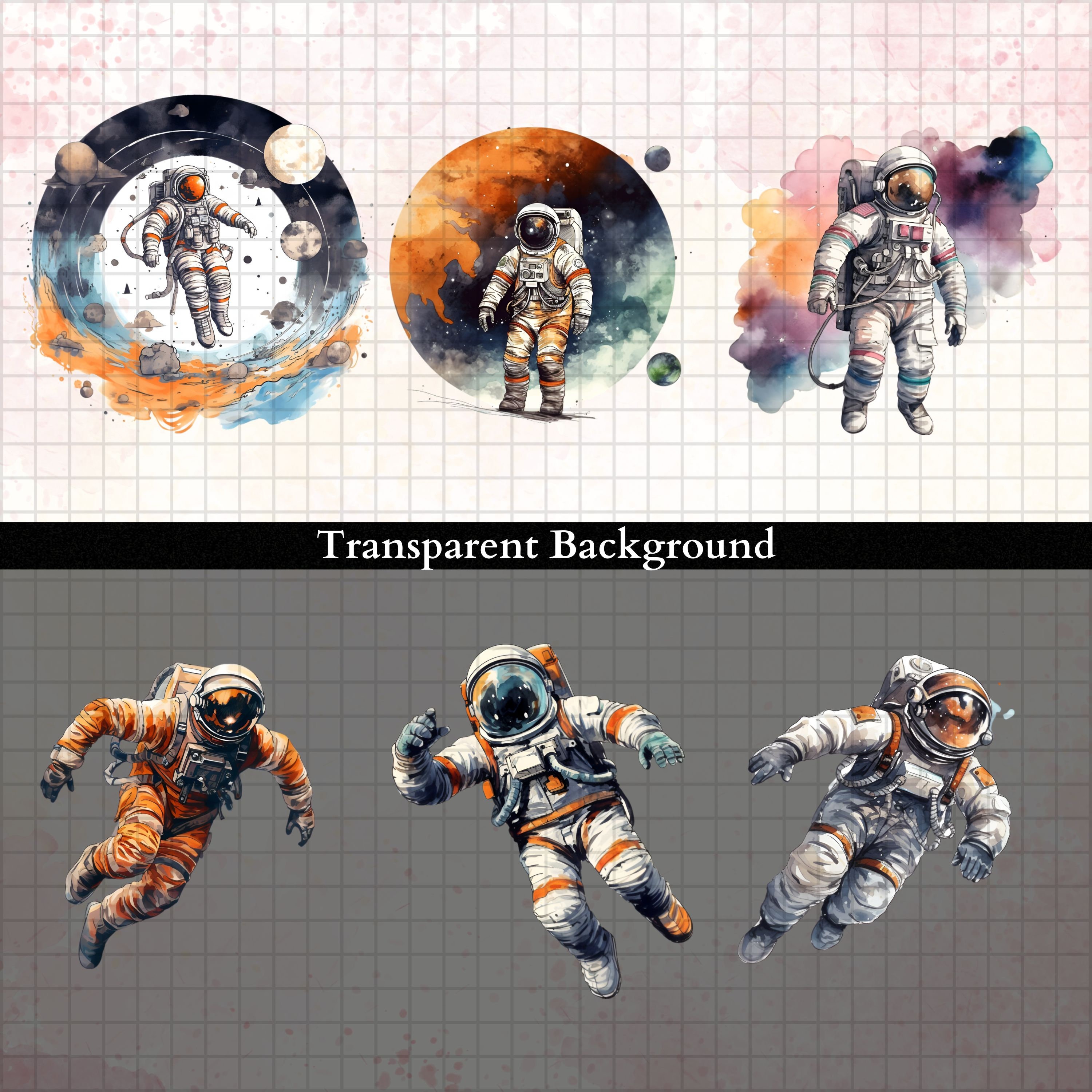 Astronaut and Space Clipart Watercolor Spaceman Galaxy - Etsy