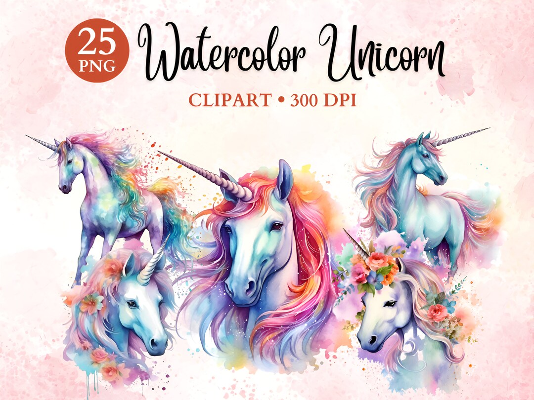 Watercolor Unicorn Clipart, Rainbow Unicorn Png, Fantasy Graphics Png ...