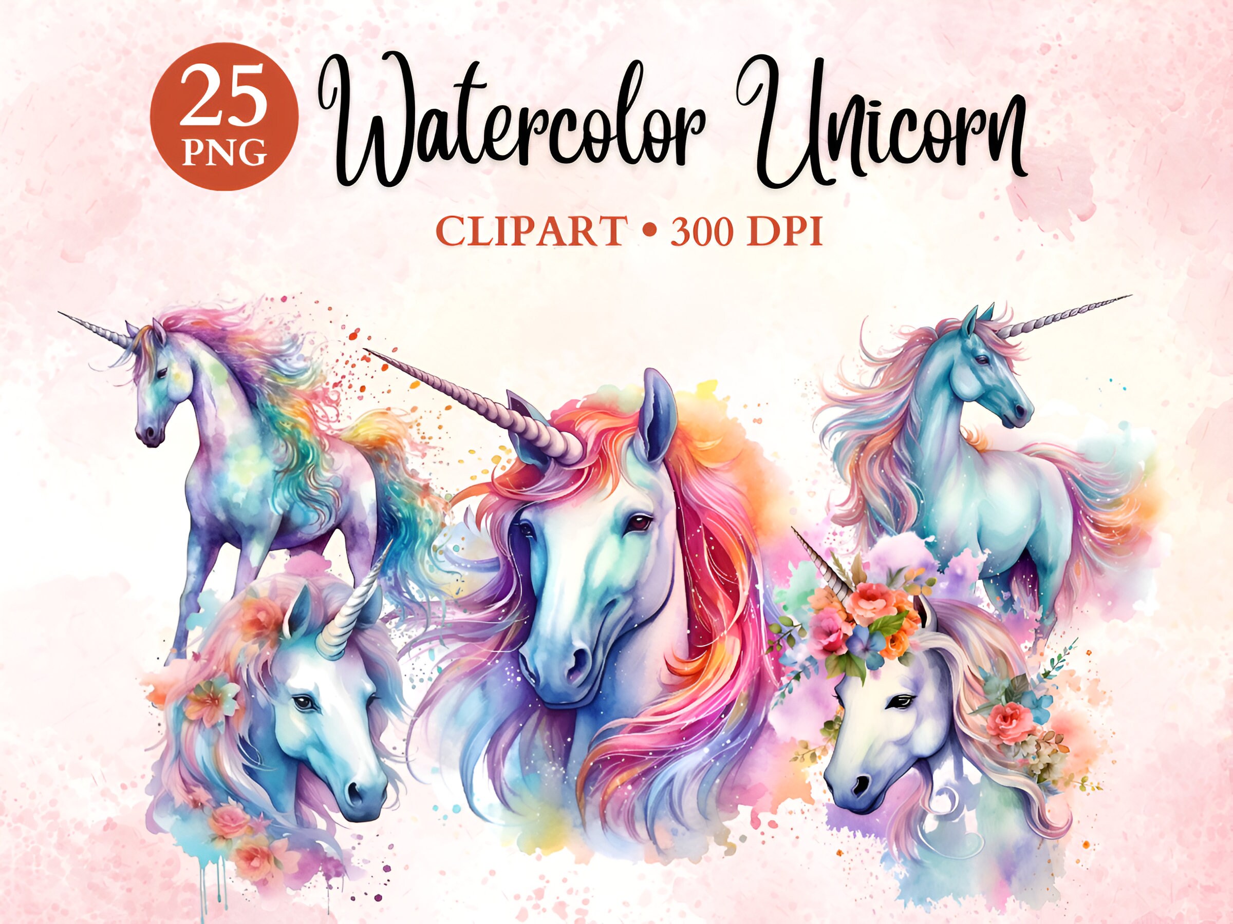 Watercolor Unicorn Clipart Rainbow Unicorn Png Fantasy - Etsy