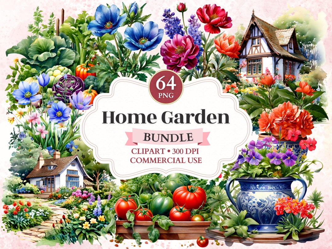 Home Garden Clipart Bundle, Springtime Graphics, Garden Designs, Crop ...