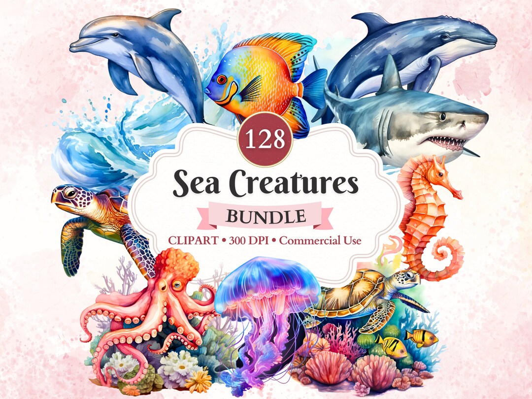 Sea Creatures Clipart Bundle, Fish Clipart, Fish Vector, Sea Animals ...