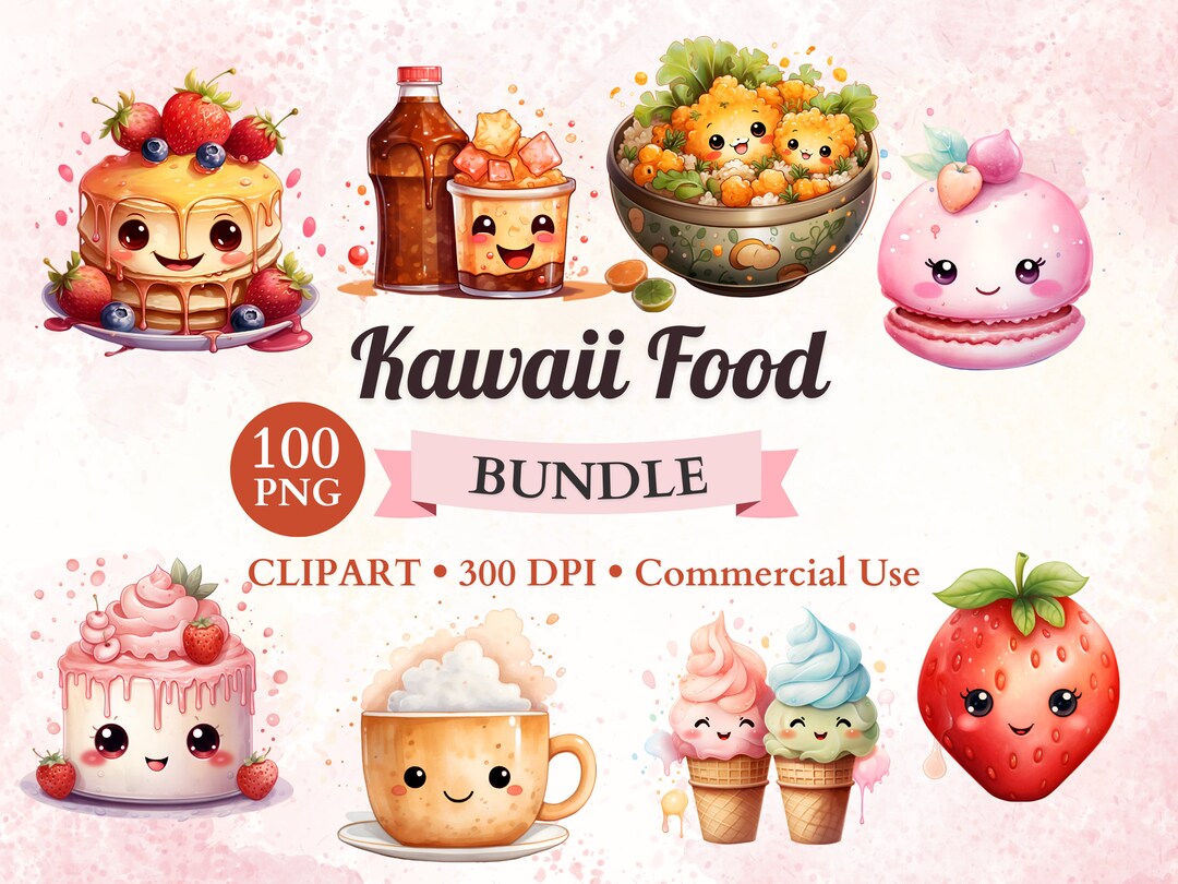 Kawaii Food Clipart Bundle Set Watercolor Cute Food - Etsy